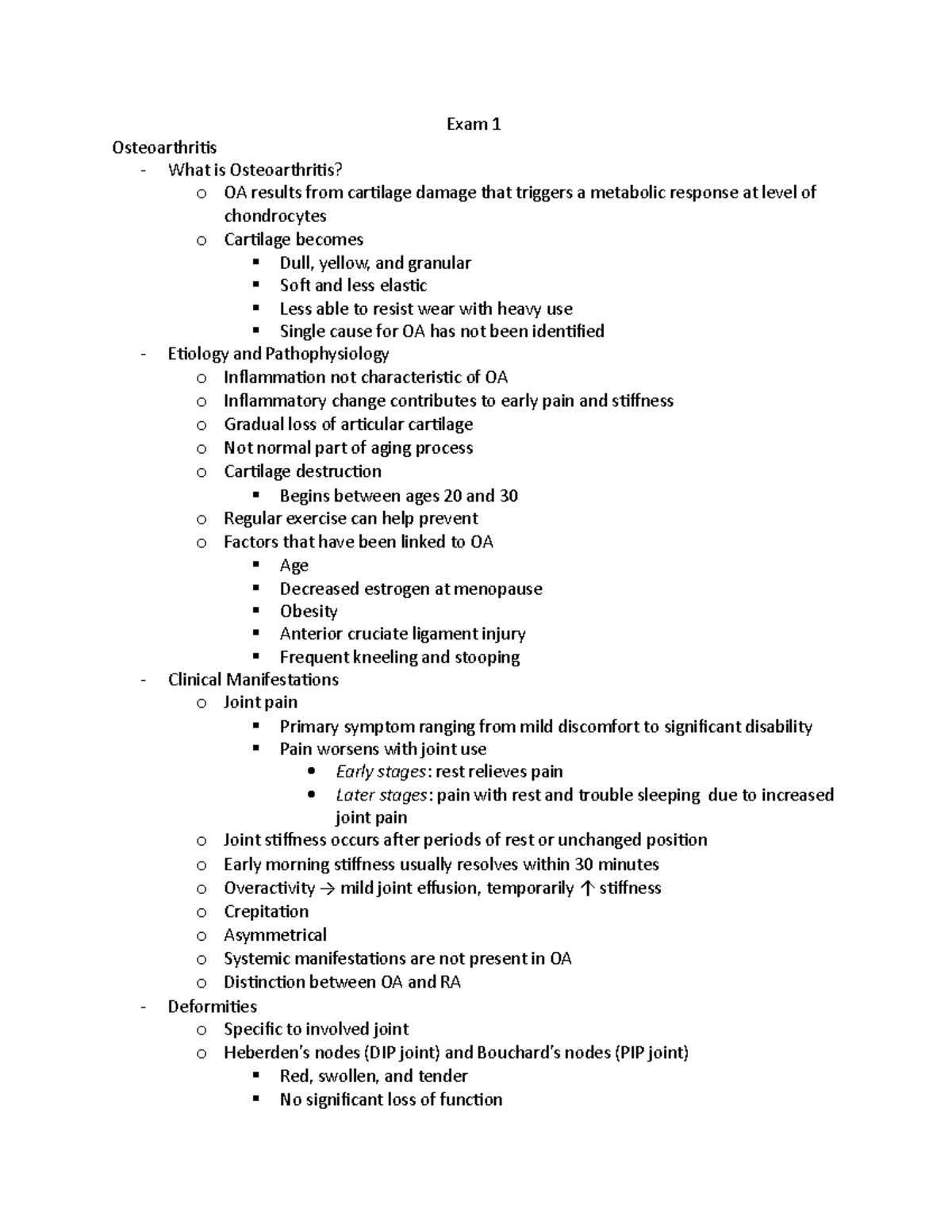 Exam 1 330 - Study guide - Exam 1 Osteoarthritis What is Osteoarthritis ...