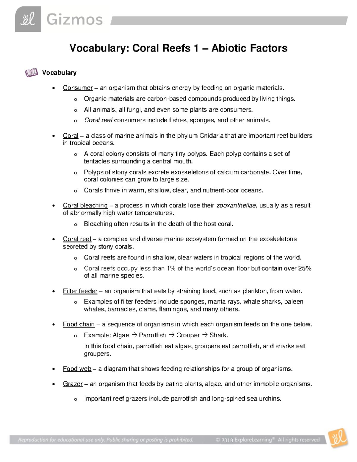 Coral Reef 1Vocab - 2019 Vocabulary: Coral Reefs 1 – Abiotic Factors ...