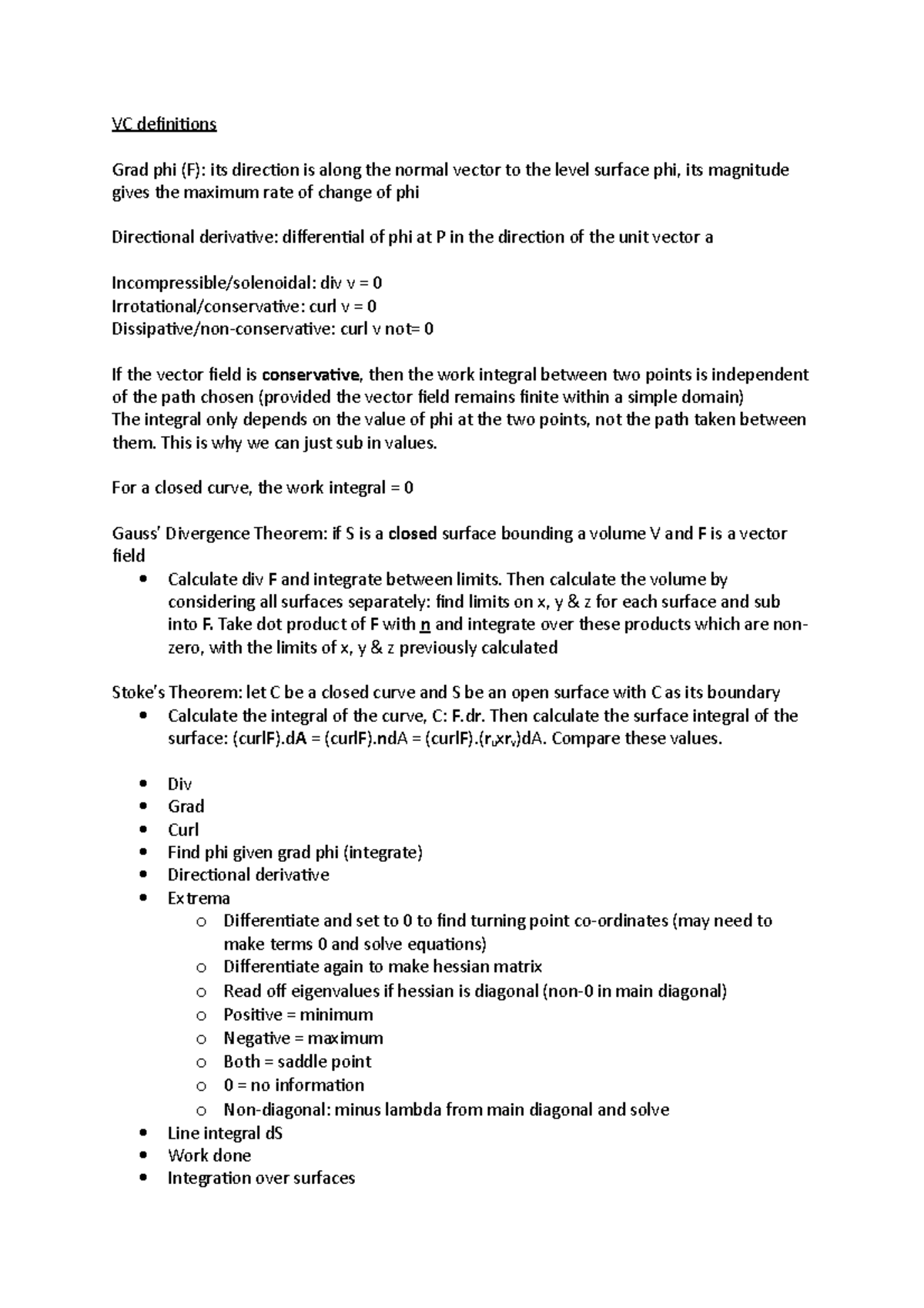 Vector Calculus definitions - VC definitions Grad phi (F): its ...