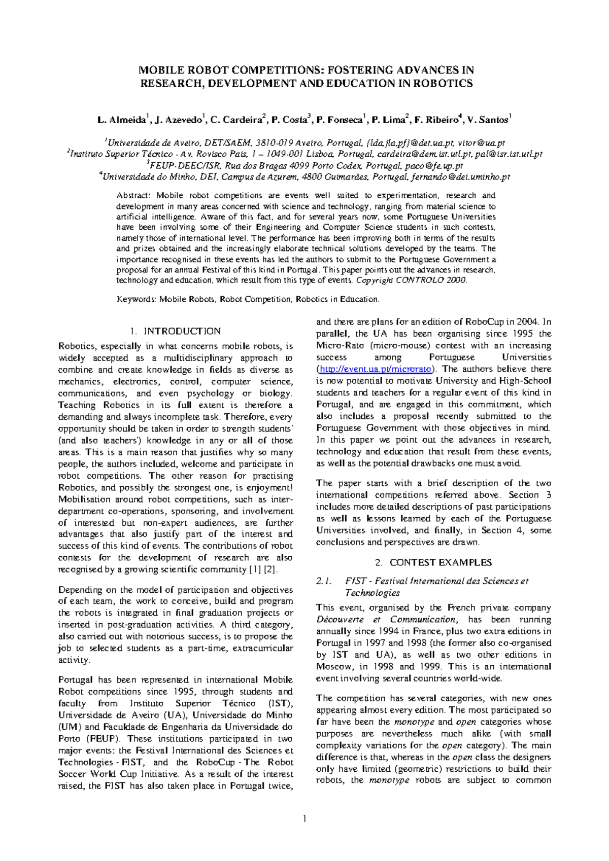 Mobile Robot Competitions Fostering Adva - MOBILE ROBOT COMPETITIONS: FOSTERING ADVANCES IN ...