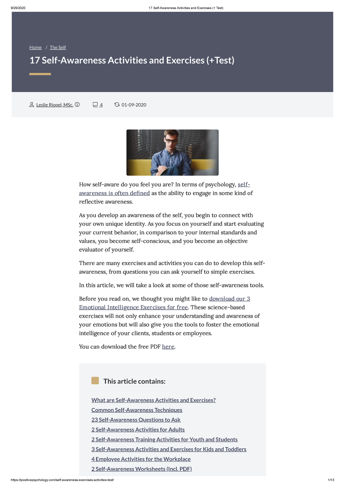 Week 011-020 17 Self-Awareness Activities and Exercises (+ Test) - Home ...