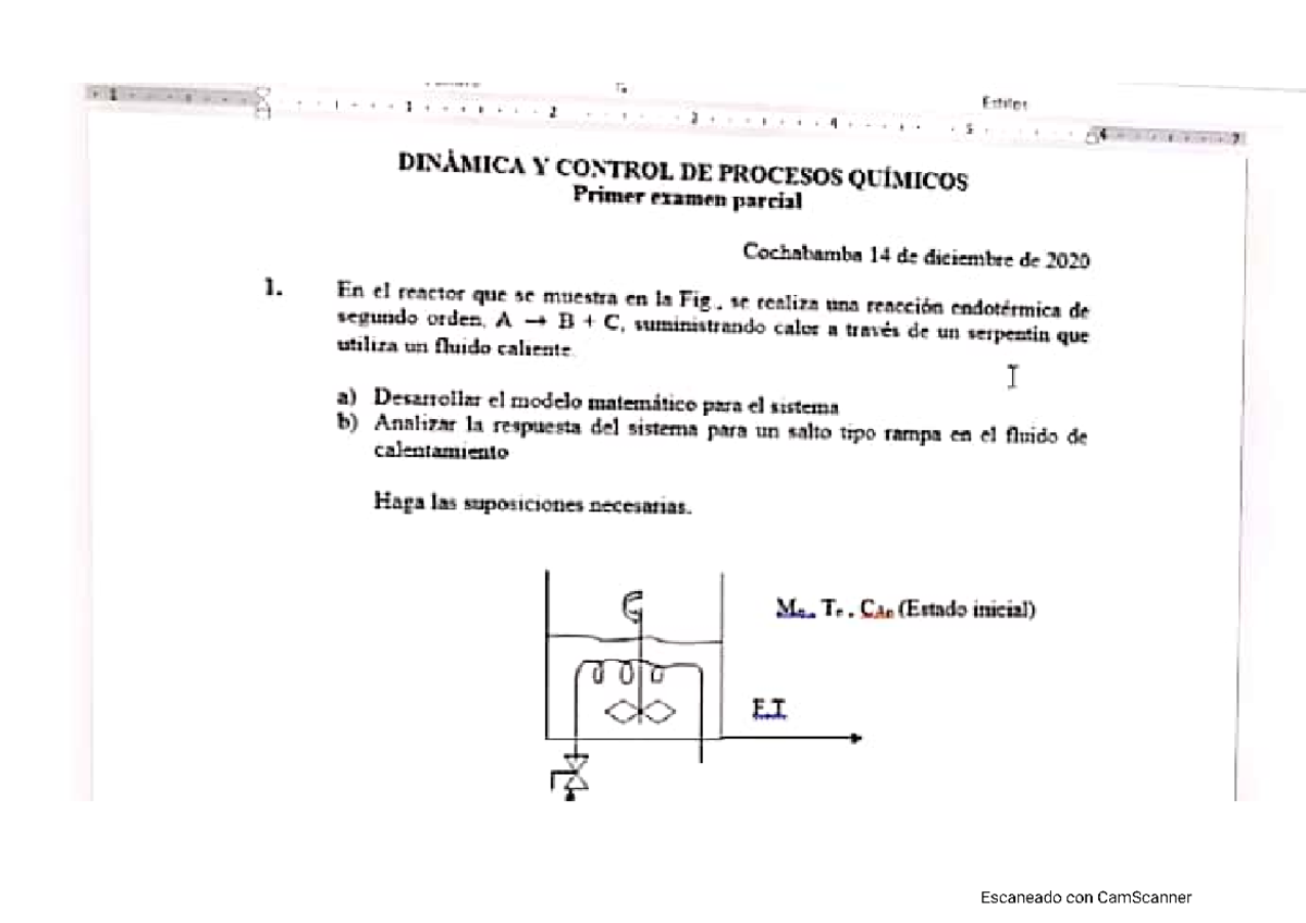 Examenes dinamica - Sistemas de Control Dinamico - Studocu