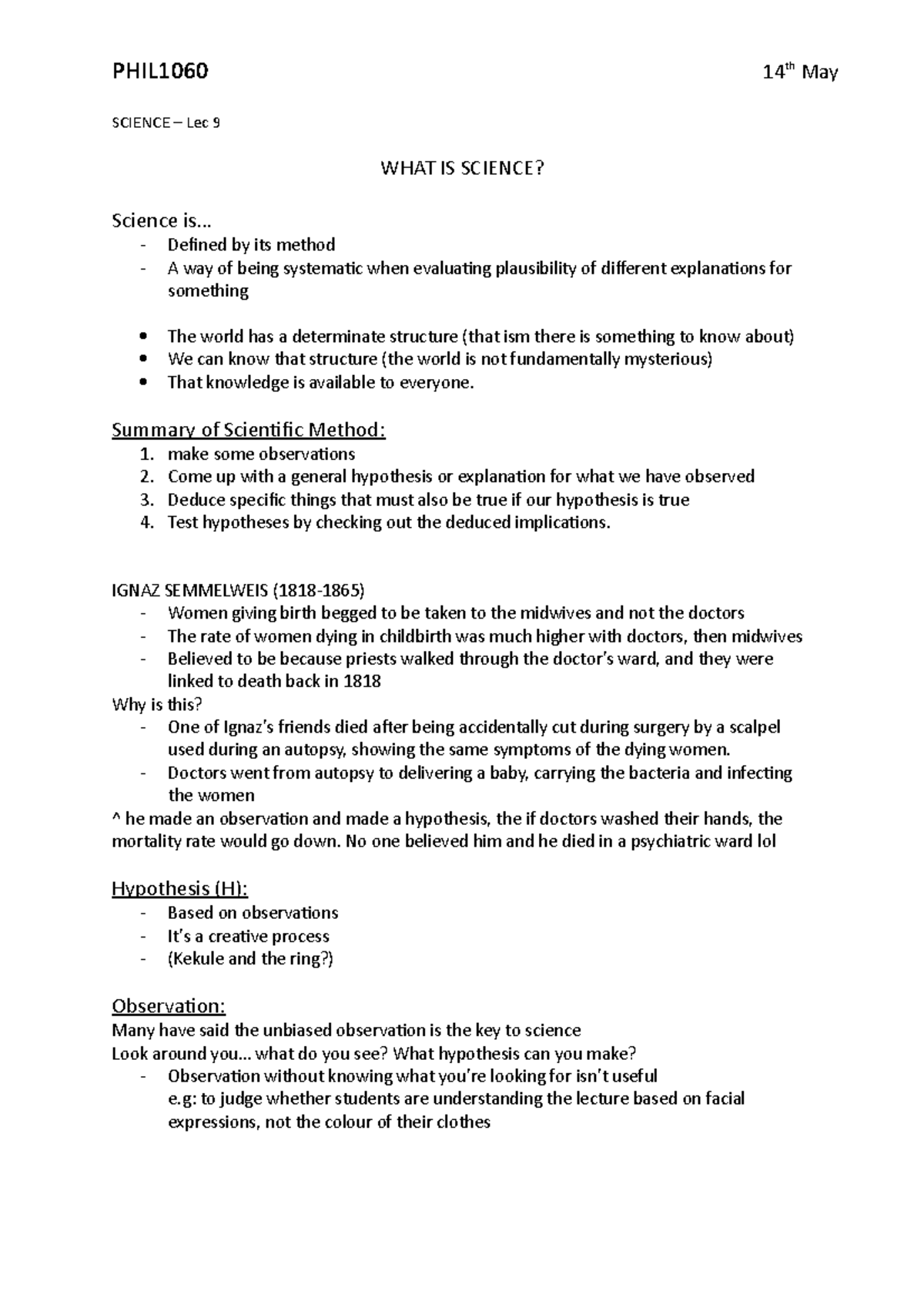 Science Lecture 9 PHIL1060 14th May SCIENCE Lec 9 WHAT IS SCIENCE