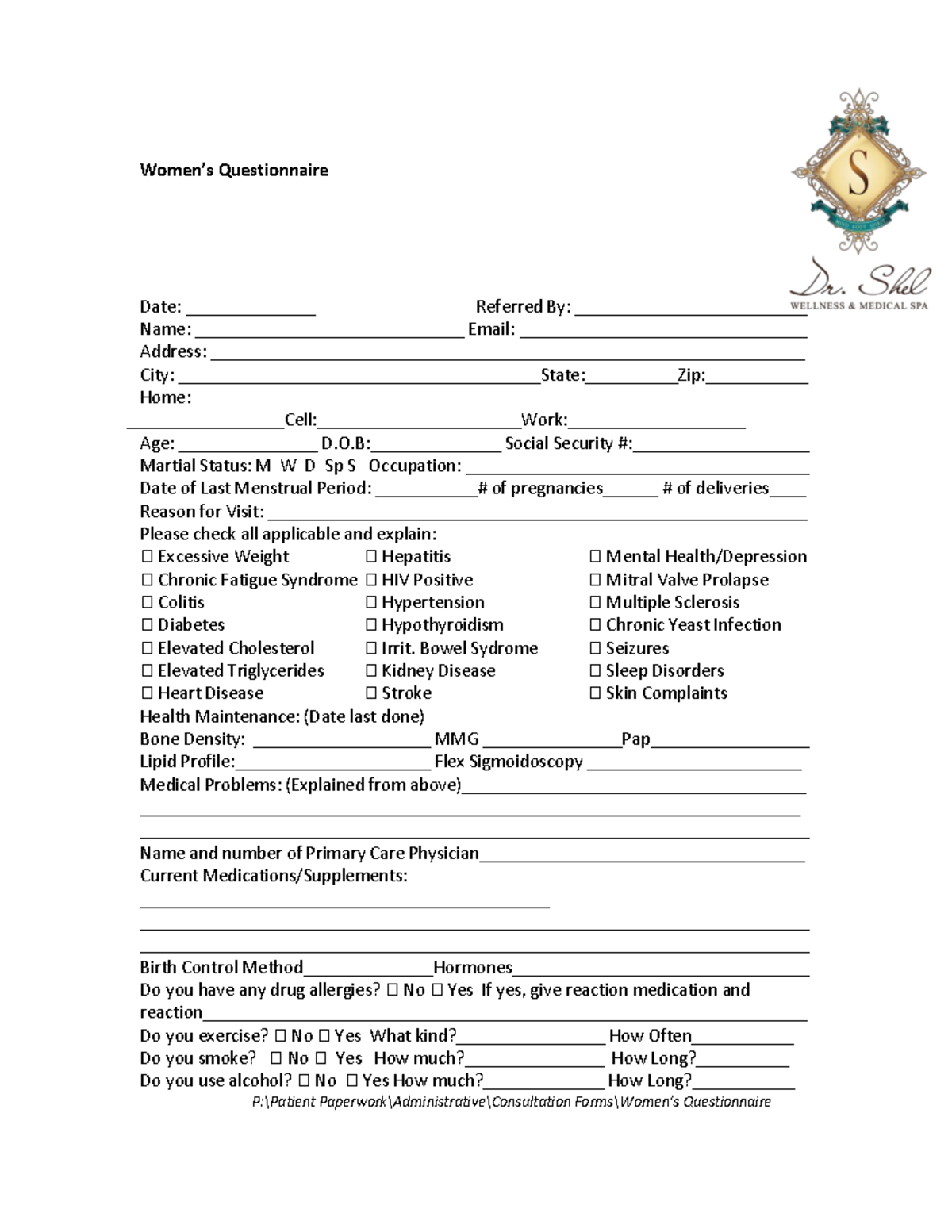 Achieving Optimal Health - Women’s Questionnaire Date ...