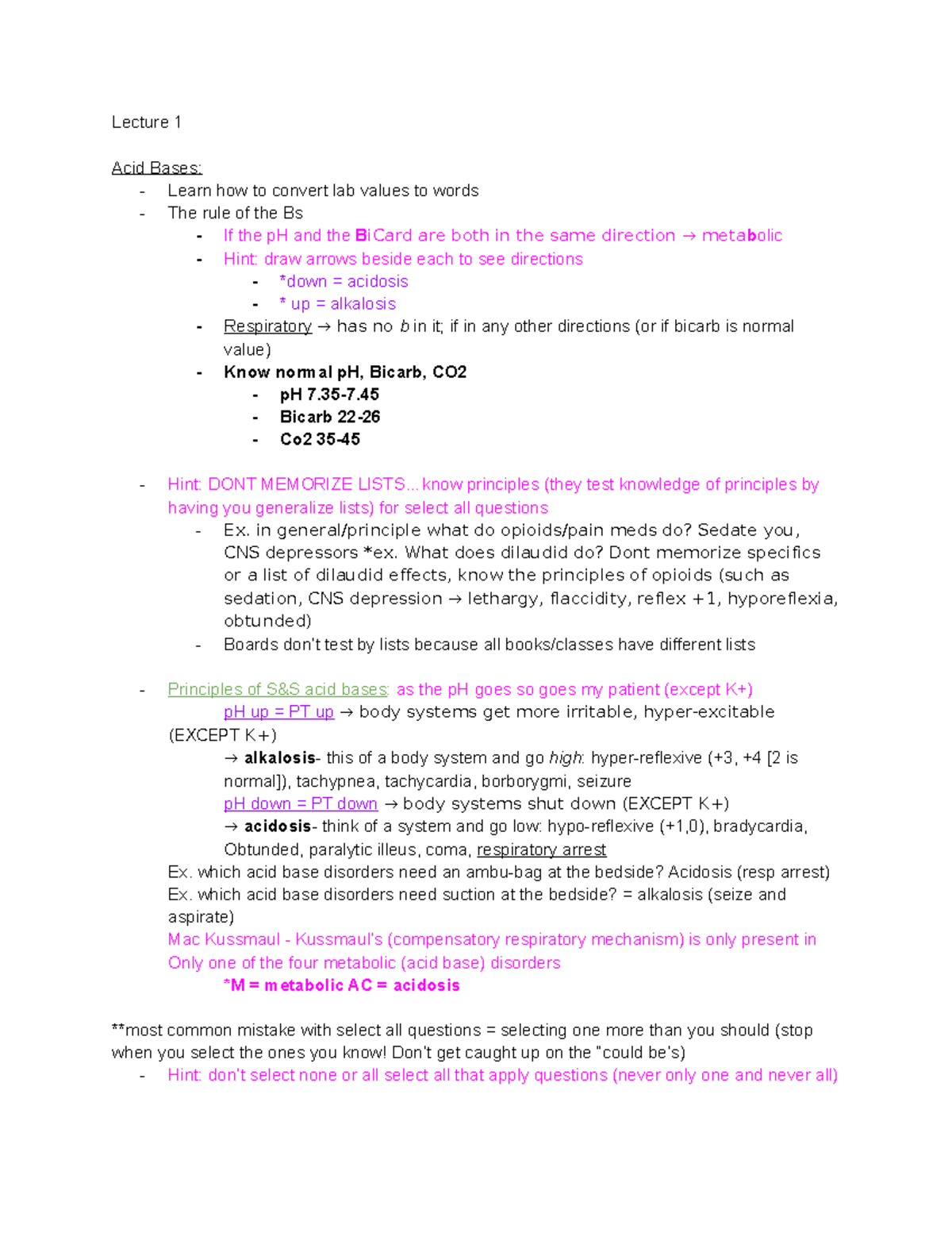 MARK K lectures - notes for mark k - Lecture 1 Acid Bases: - Learn how ...