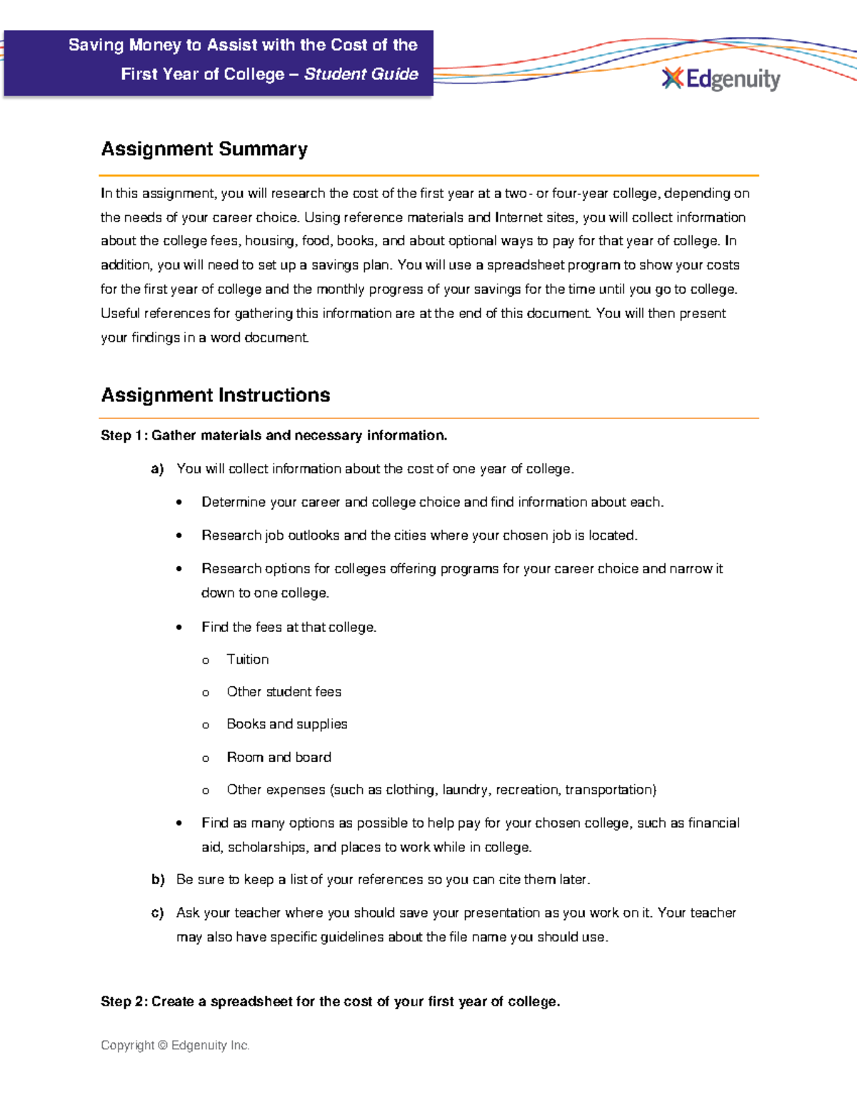 Student Guide - Planning for the Cost of College - Saving Money to ...