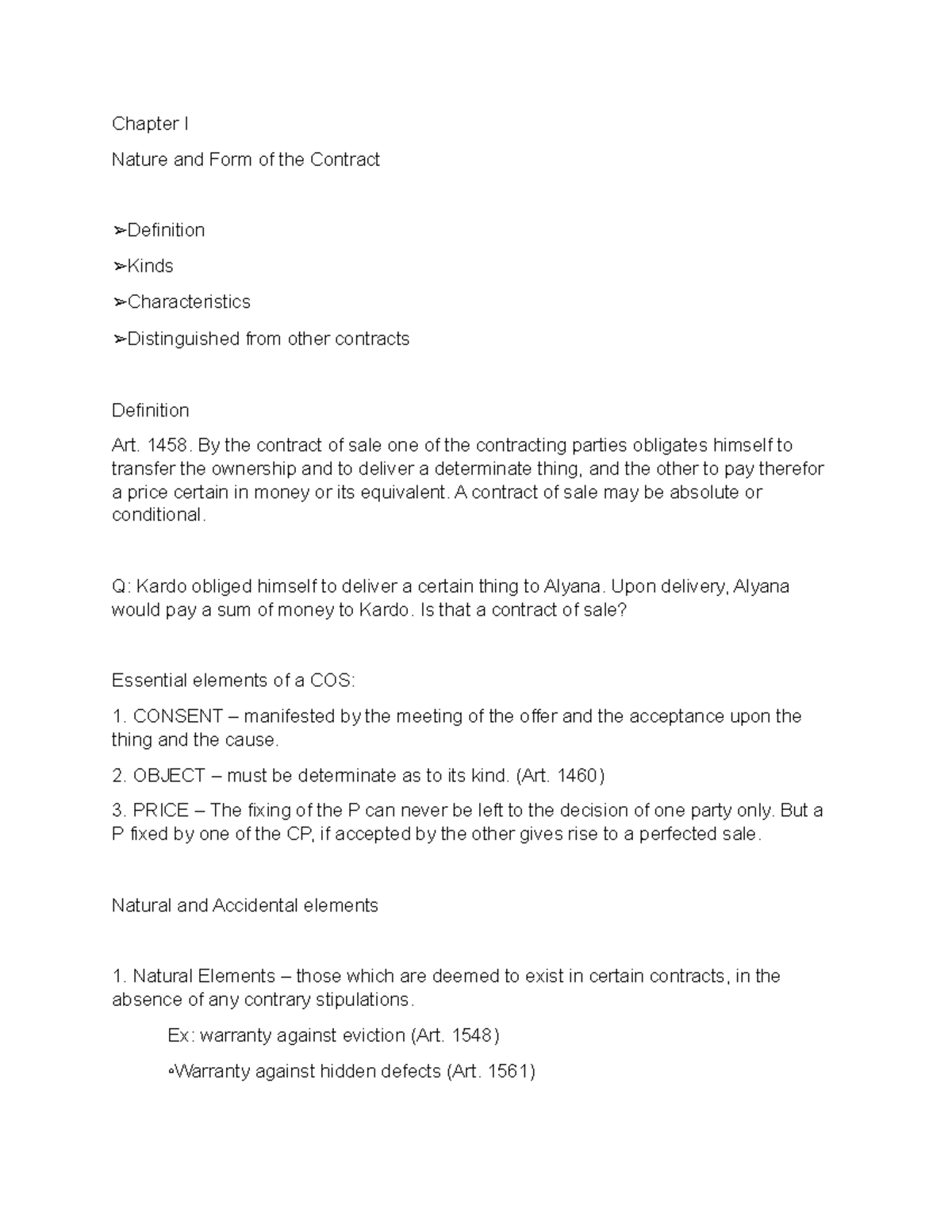 Chapter I Nature and Form of Contract - Chapter I Nature and Form of ...