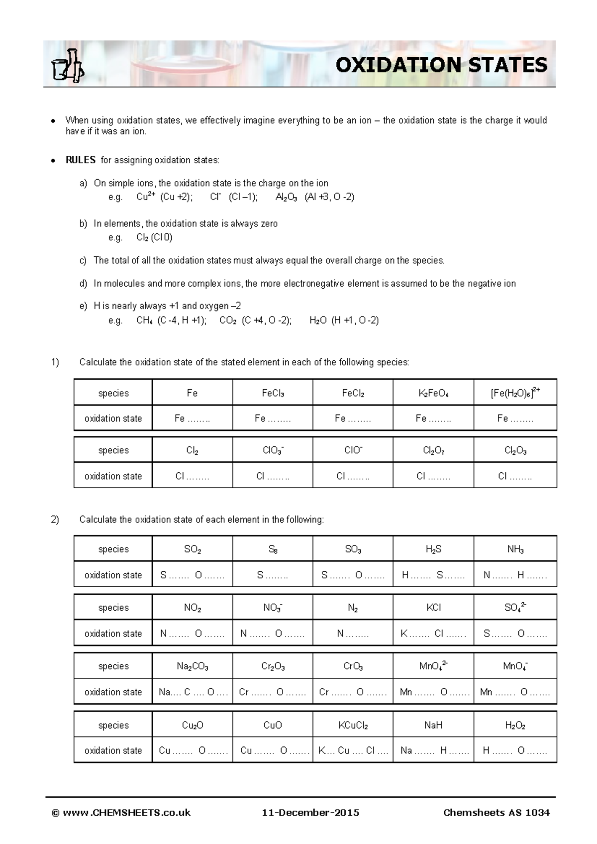 M2 L18 Oxidation state sheet - © CHEMSHEETS.co When using oxidation ...