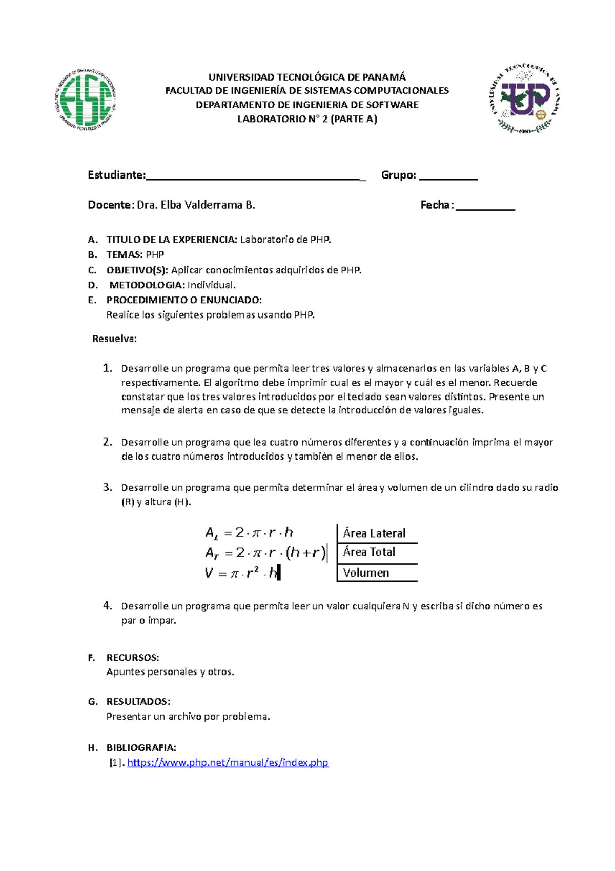 Laboratorio 2A - UNIVERSIDAD TECNOLÓGICA DE PANAMÁ FACULTAD DE ...