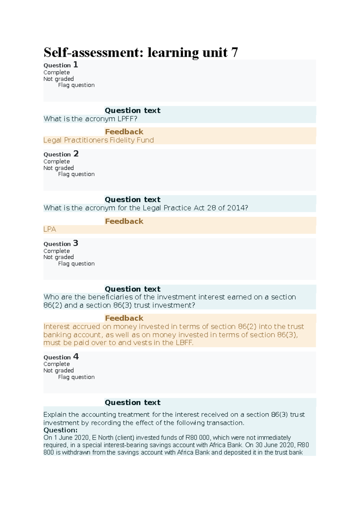 LU7 Self Assessment Q&A - Self-assessment: learning unit 7 Question 1 ...