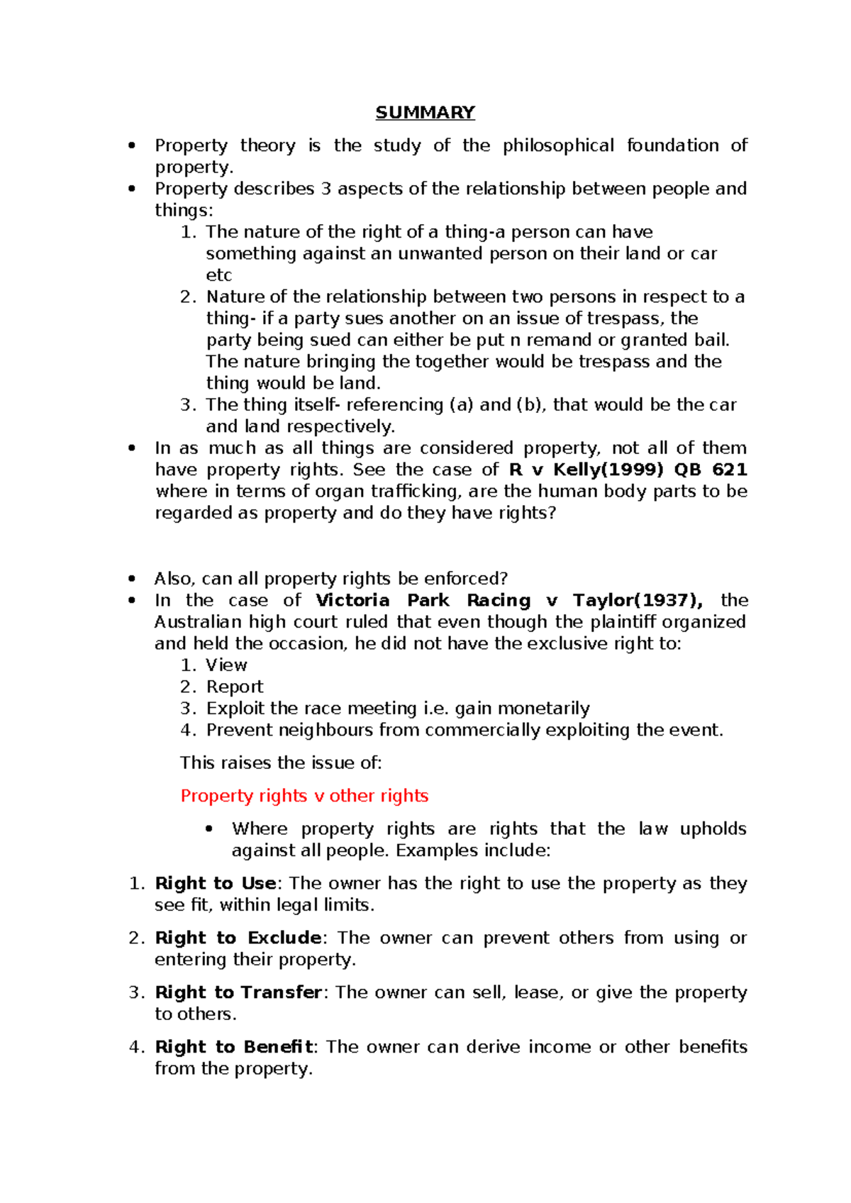 Property Theory Summary - SUMMARY Property theory is the study of the ...