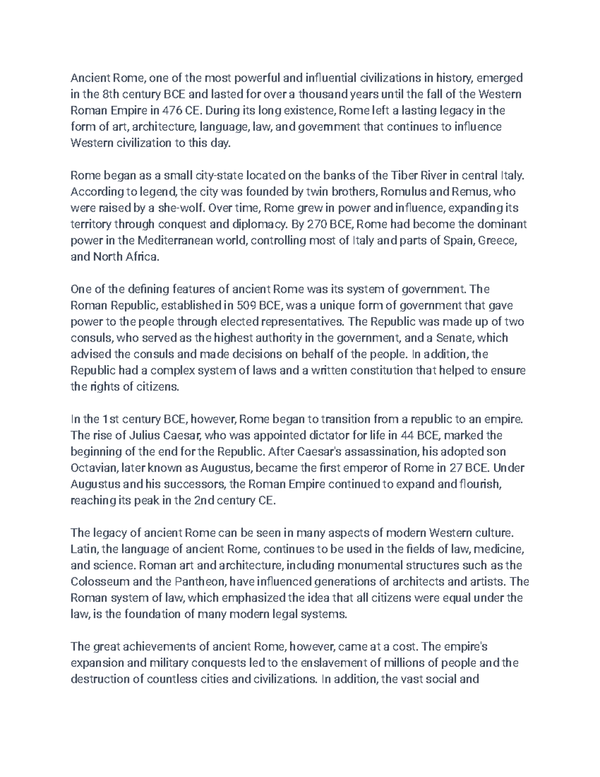 Ancient Rome - During its long existence, Rome left a lasting legacy in ...