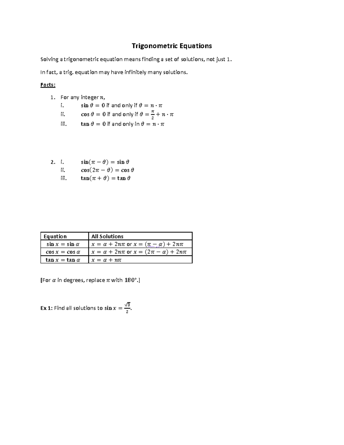 5.5 Trigonometric Equations - Trigonometric Equations Solving a ...