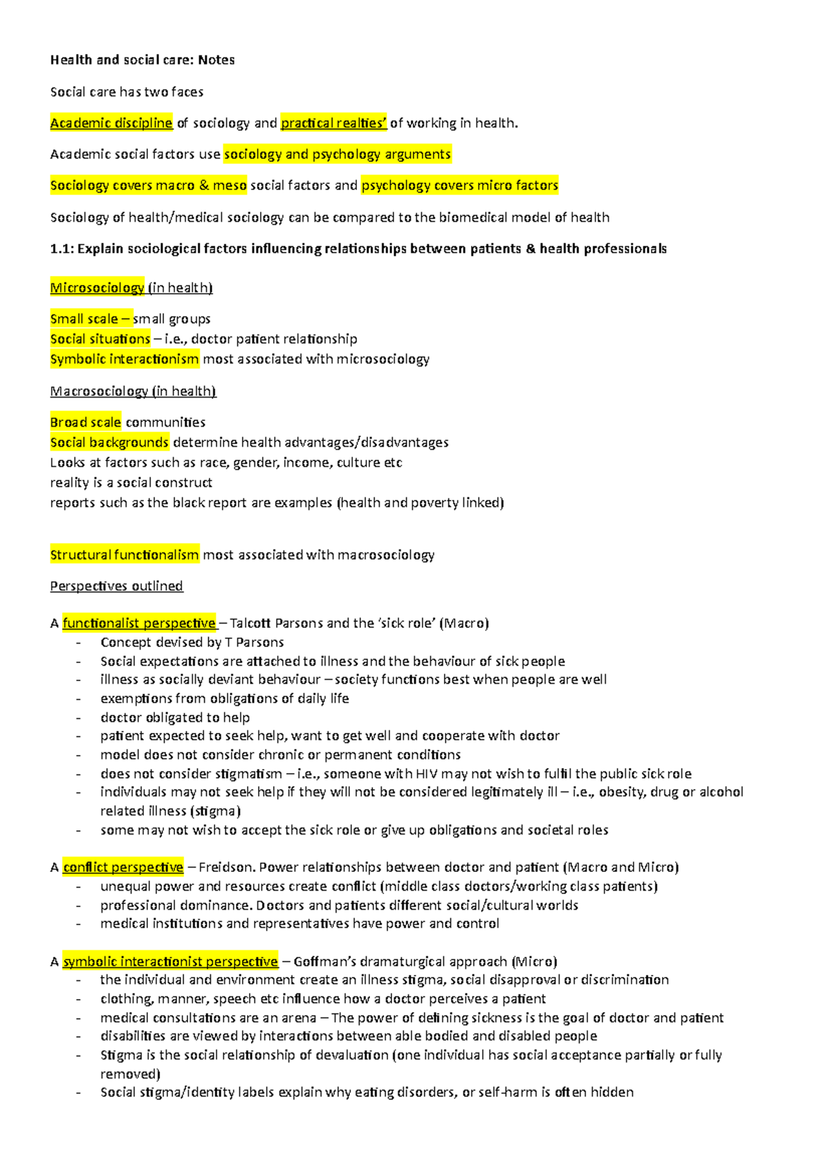 Social Factors in Health and Social Care - notes - Health and social ...
