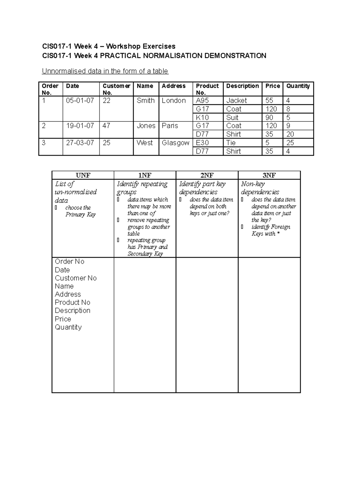 Exam 12 March 2018, questions - CIS017-1 Week 4 – Workshop Exercises ...