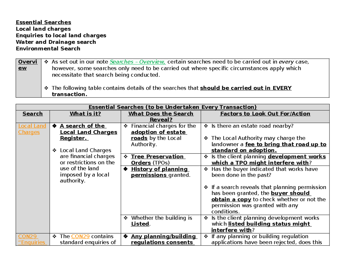 Essential Searches - Table - Essential Searches Local land charges ...