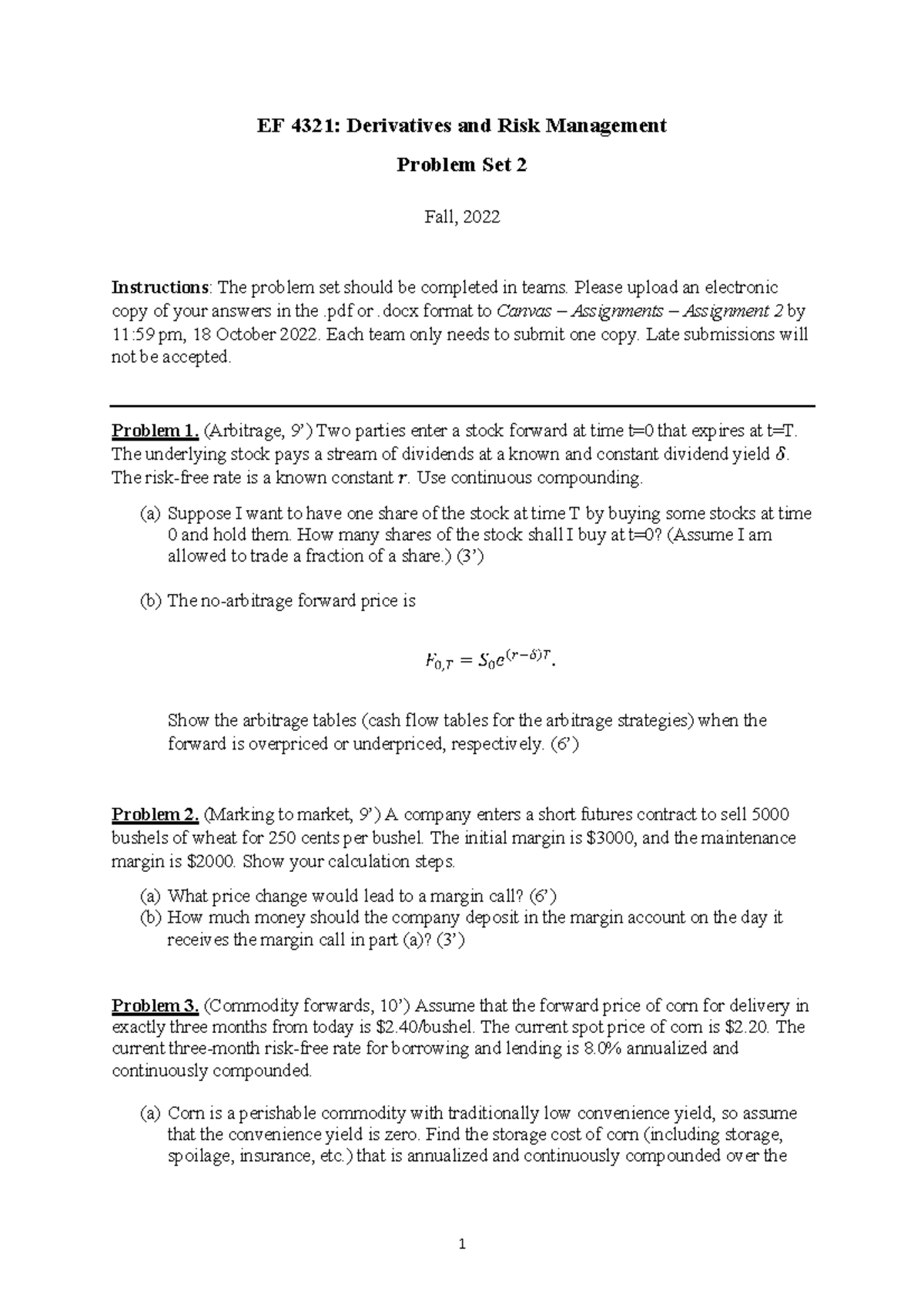 EF+4321+Problem+Set+2 - 1 EF 4321: Derivatives and Risk Management ...