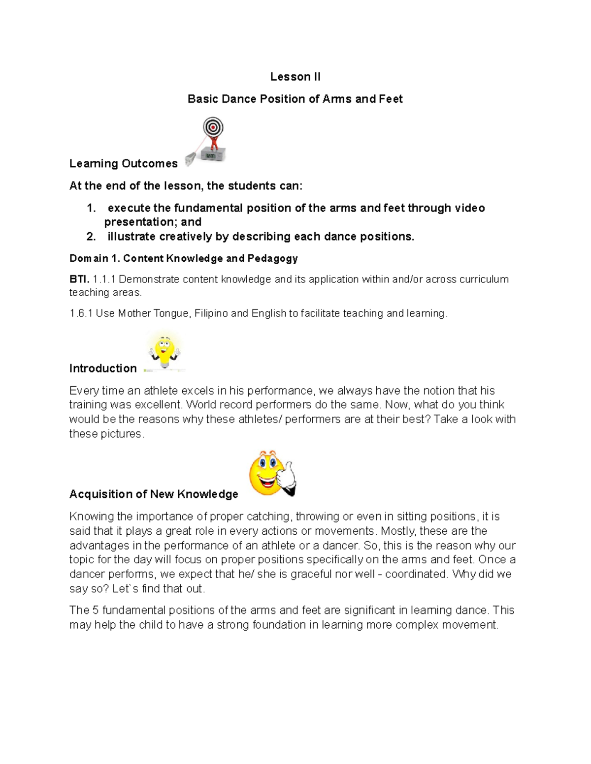 PE 112 Lesson 2 - Let us learn the basics. - Lesson II Basic Dance ...