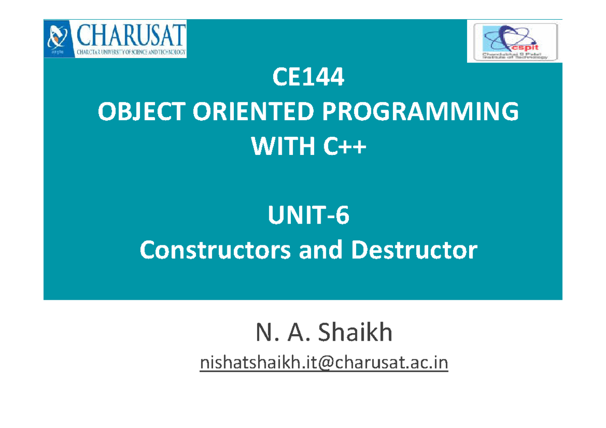 CE144 OOPC Unit-06 - N. A. Shaikh nishatshaikh@charusat.ac CE OBJECT ORIENTED PROGRAMMING WITH ...
