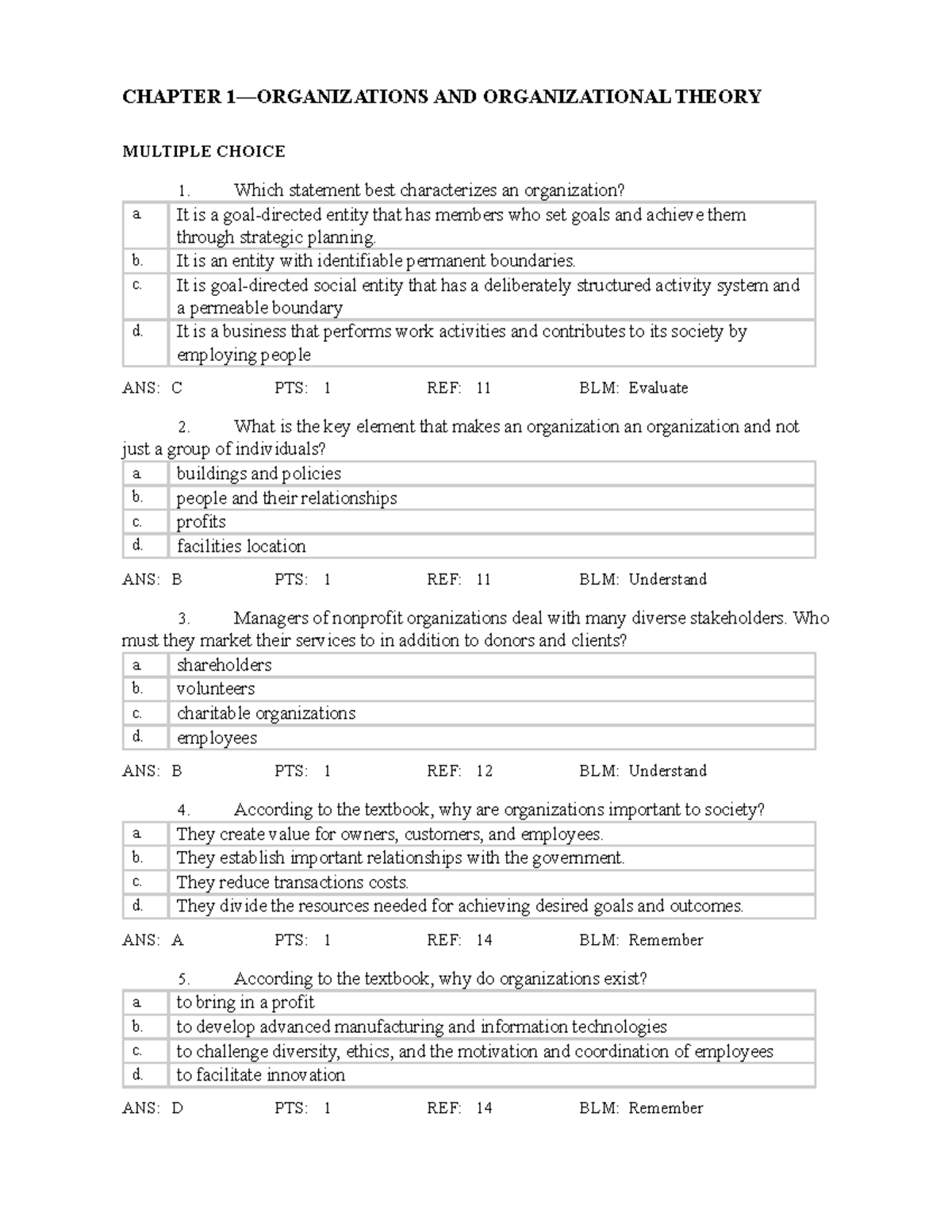 1 2018, questions and answers - CHAPTER 1—ORGANIZATIONS AND ...