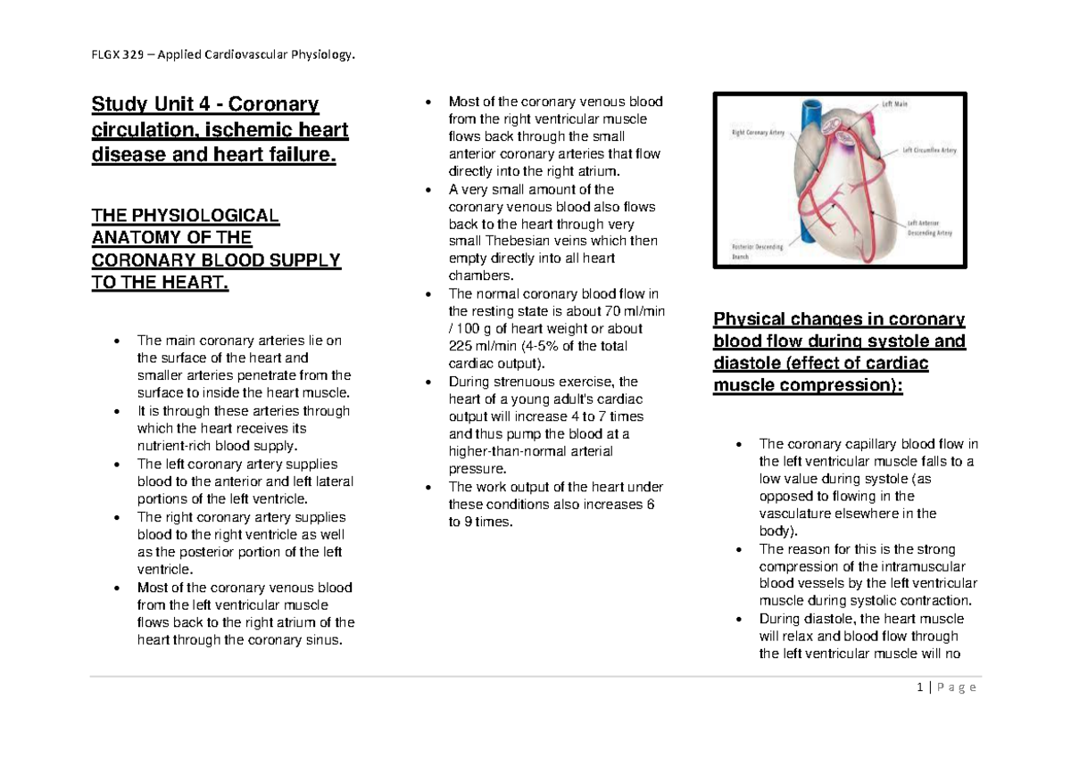 Study Unit 4 - Coronary circulation ischemic heart disease and heart ...