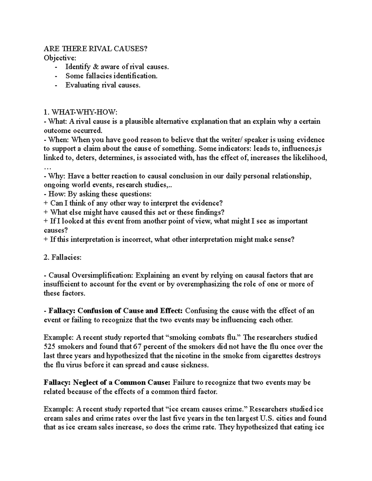 CHAP 9 - ARE THERE RIVAL CAUSES? Objective: - Identify & aware of rival ...