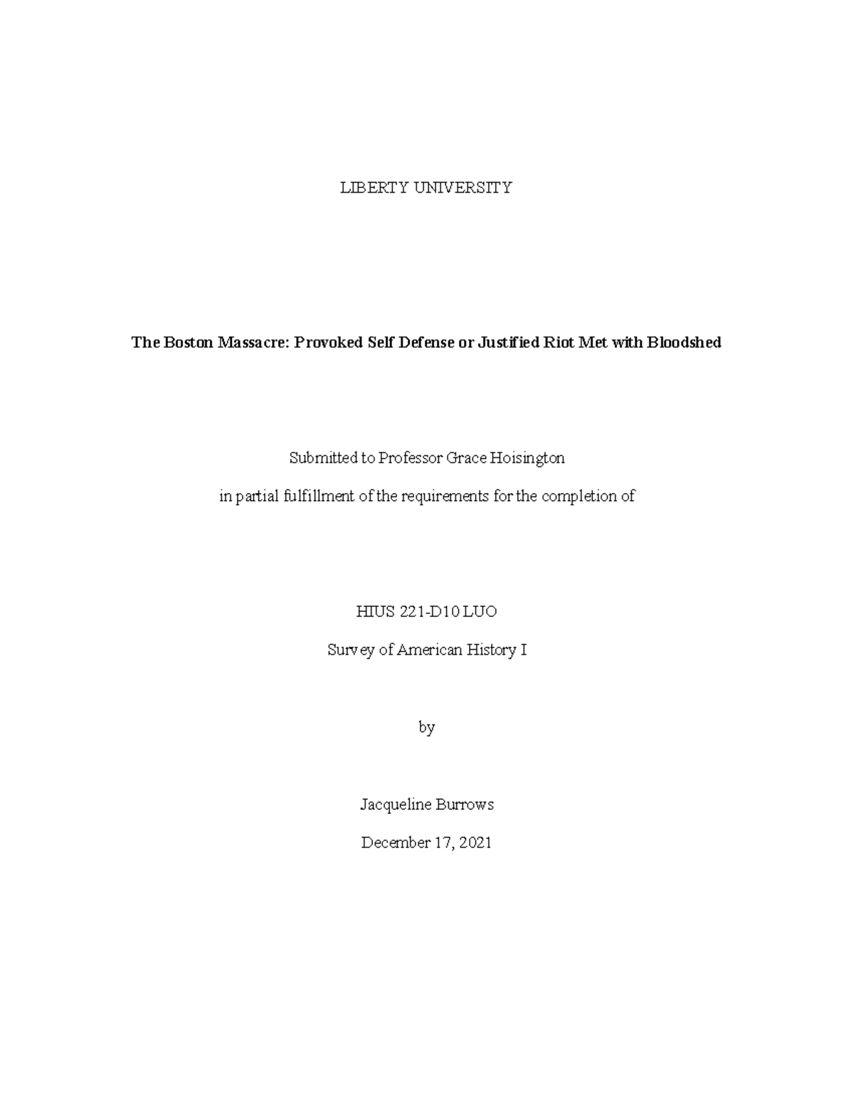 American History Opposing Viewpoints Project - LIBERTY UNIVERSITY The ...