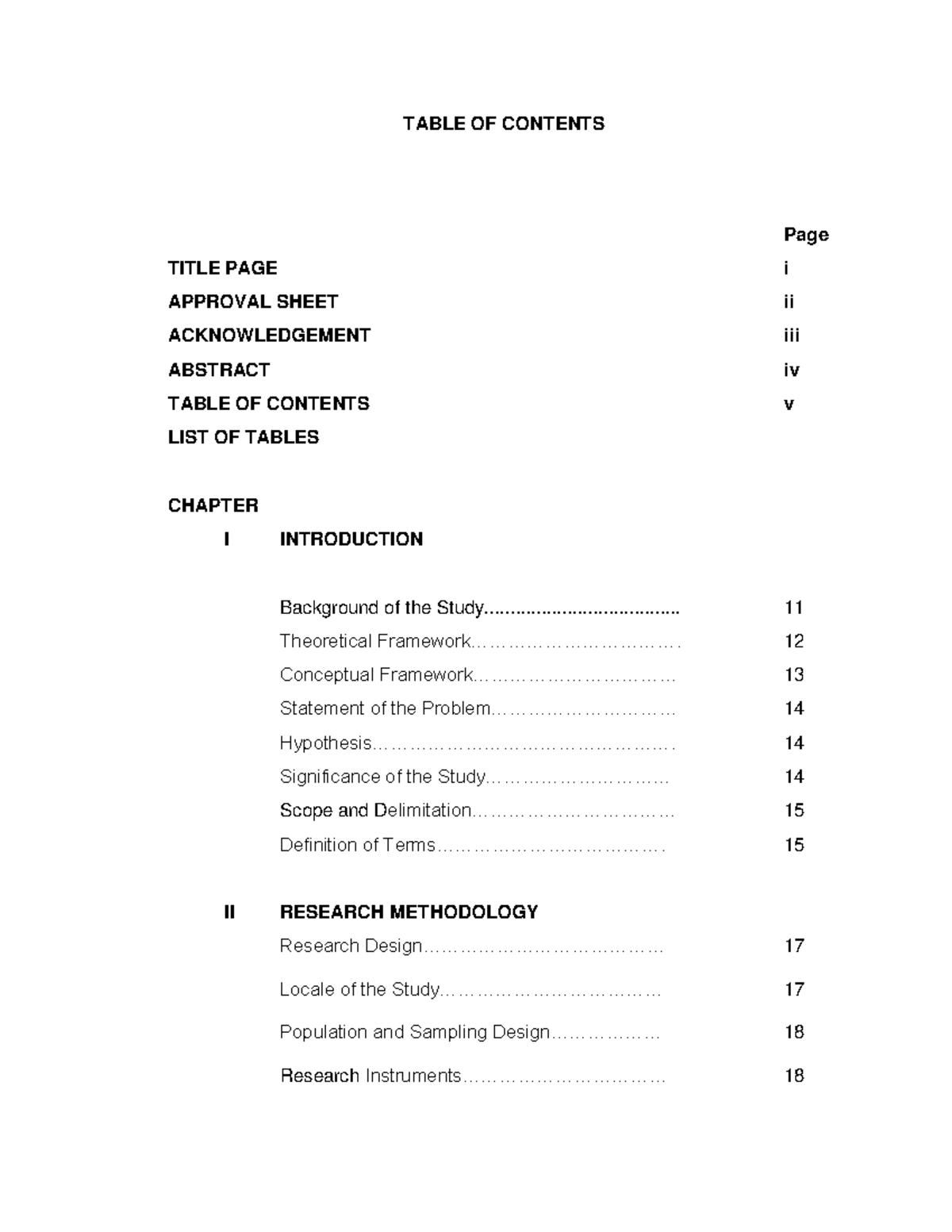 Research Sample Guide- Table of Contents,List of Tables, List of Figure ...