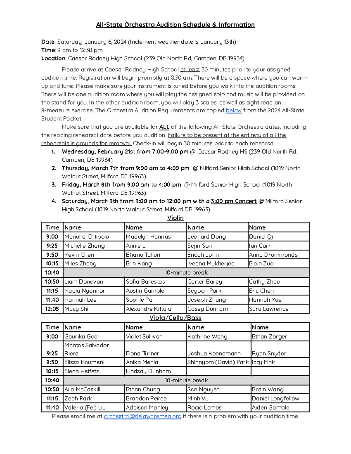 2024 All-State Orchestra Audition Student Schedule & Information - All-State Orchestra Audition ...