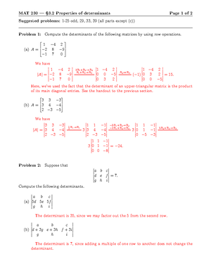 Quiz 9, Solutions - MAtrix algebra quiz with answers - MAT 230 Name ...