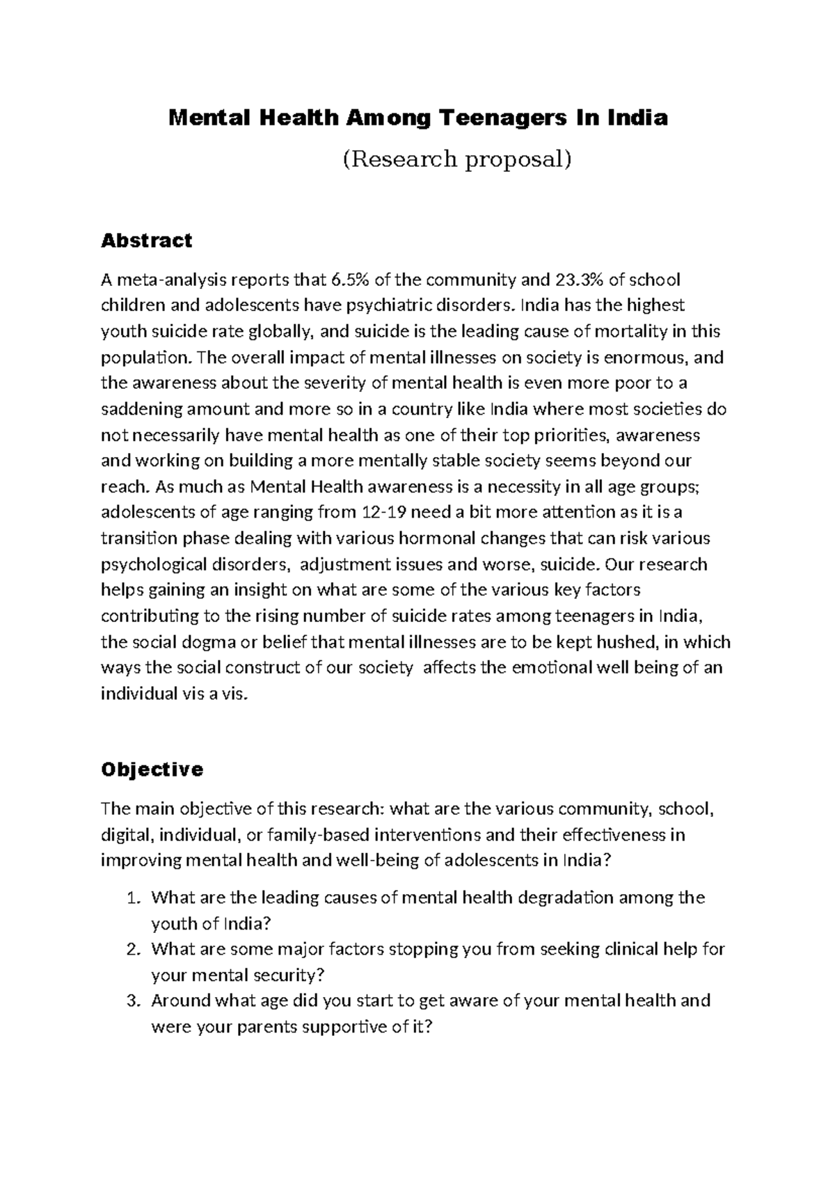 Mental Health Among Teenagers In India - Mental Health Among Teenagers ...