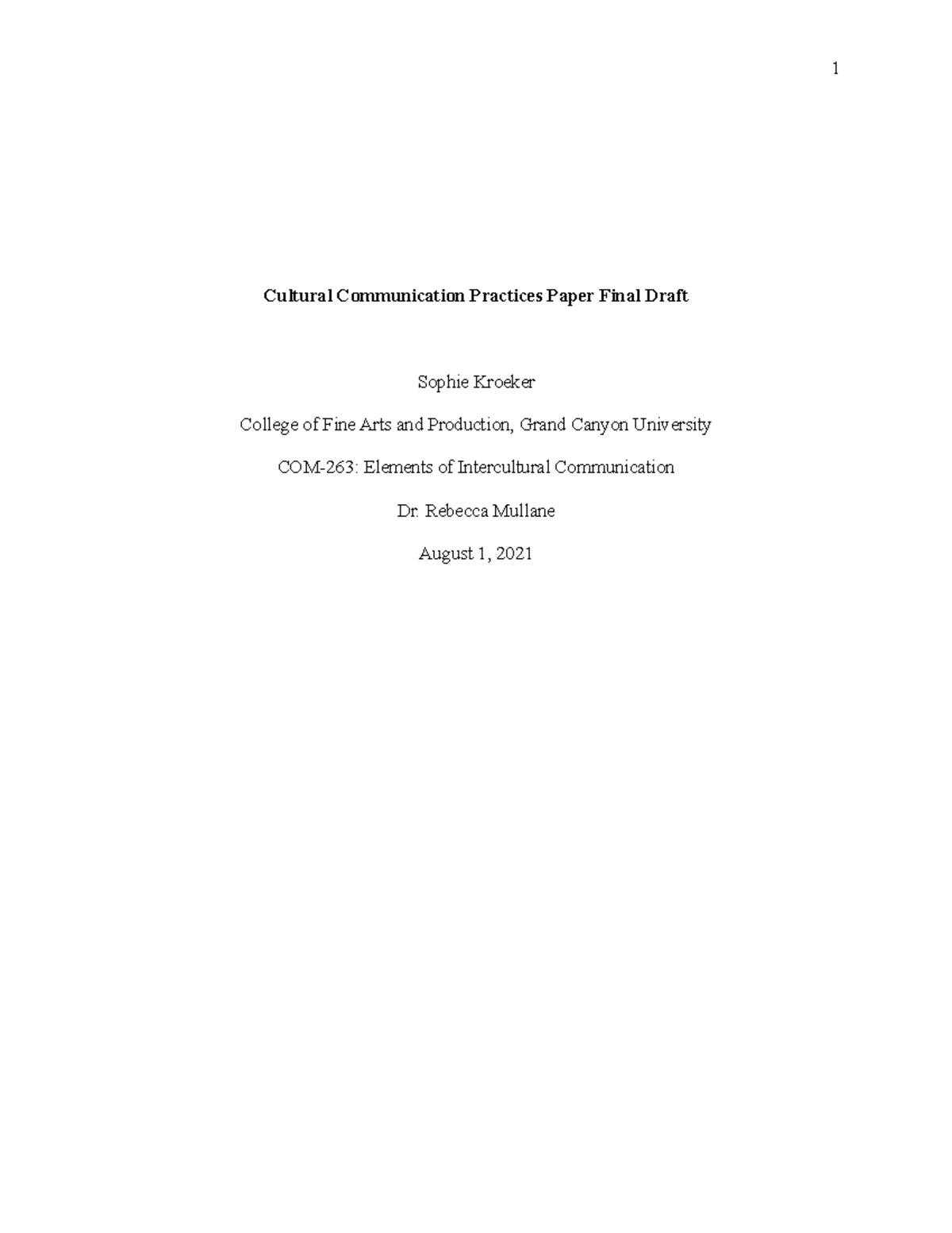 Cultural Communications Paper - Final Draft - Cultural Communication ...