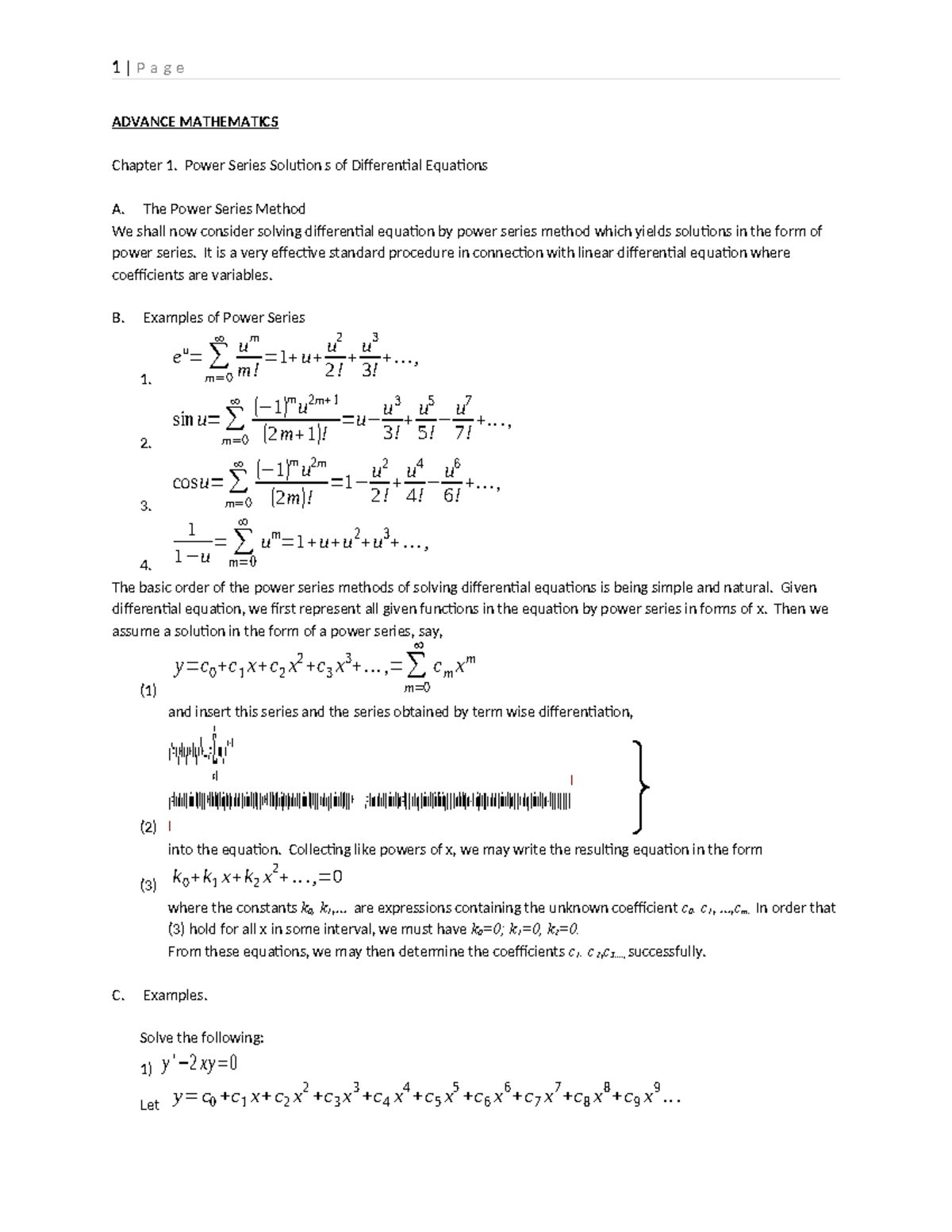 Advance Math Lecture Notes PS - 1 | P a g e ADVANCE MATHEMATICS Chapter ...