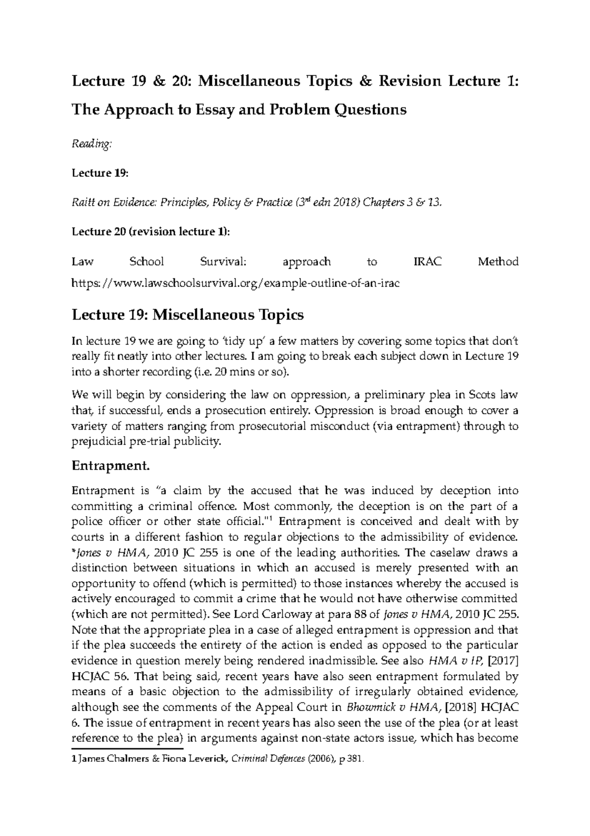 Guide to the Lectures Week 10 - Lecture 19 & 20: Miscellaneous Topics ...