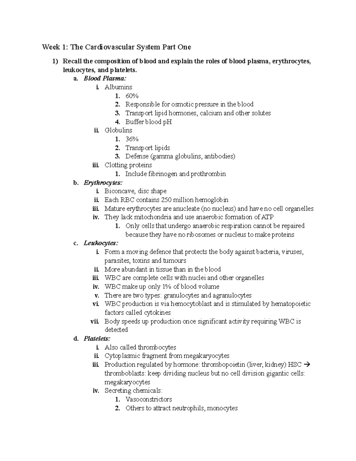 Week 1 Anatomy and Physiology Sem 2 - Week 1: The Cardiovascular System ...