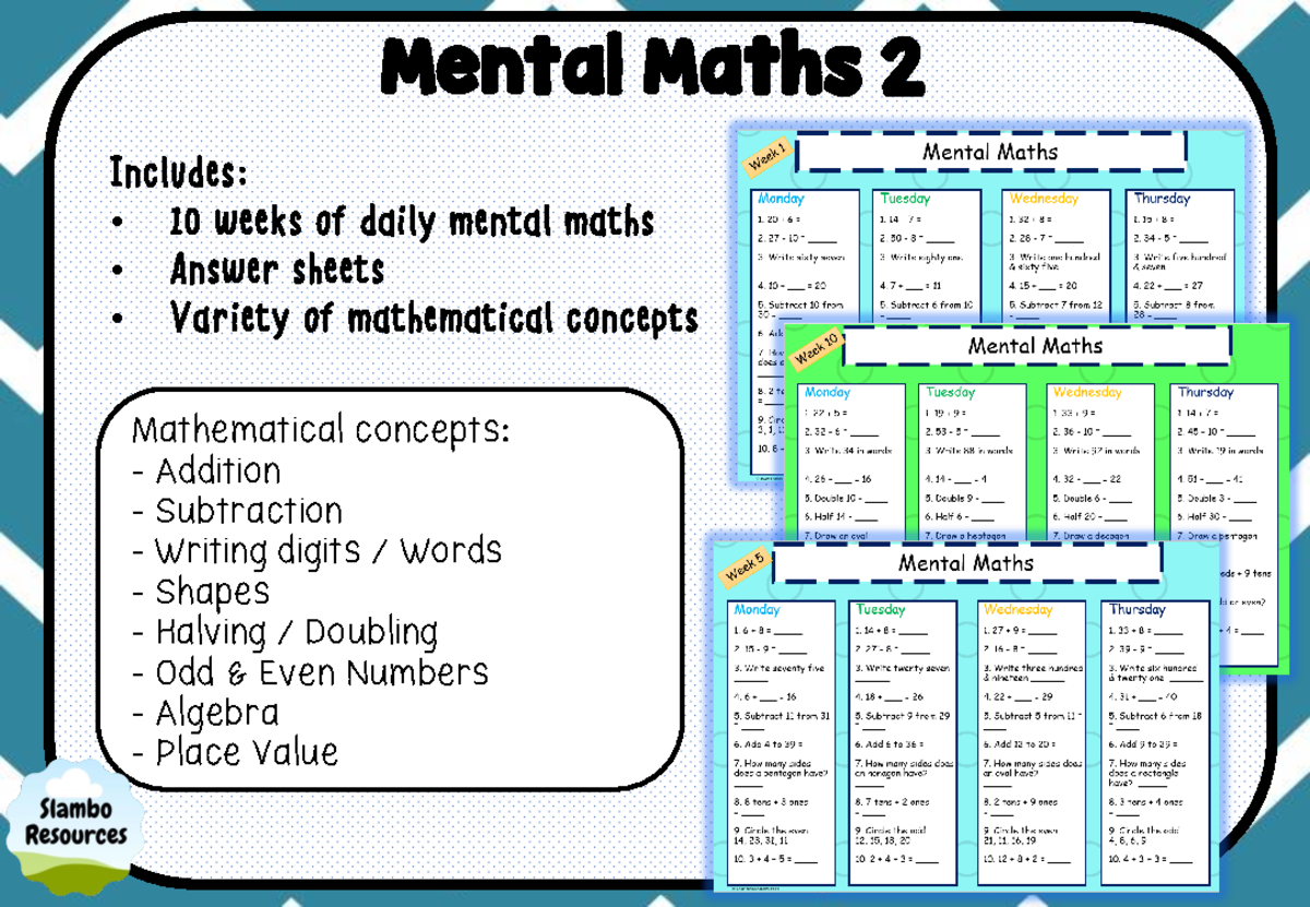 Mental Maths Grade 2 V2 Preview - Includes: 10 weeks of daily mental ...