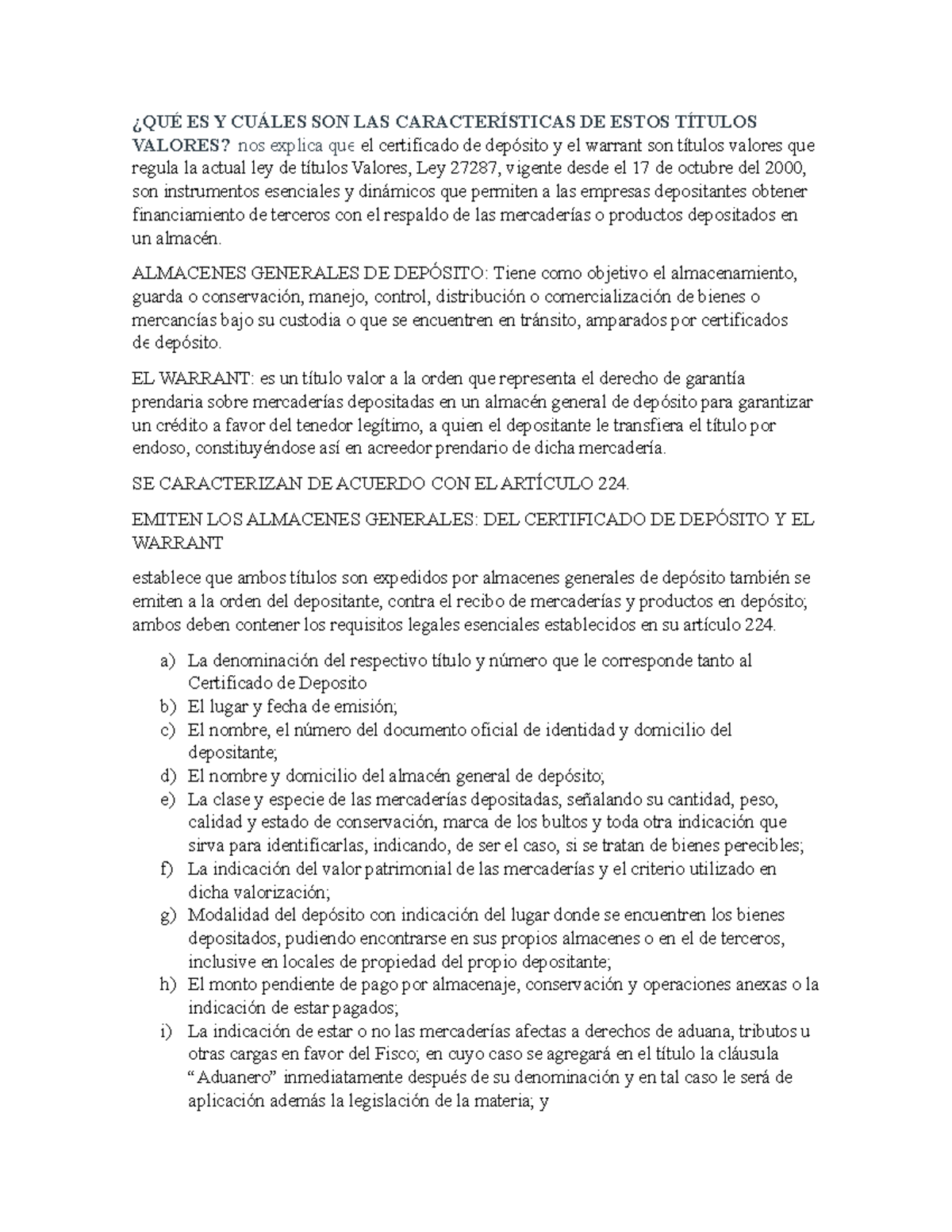 EL Certificado DE Depósito Y EL Warrant EN LOS Almacenes Generales DE ...