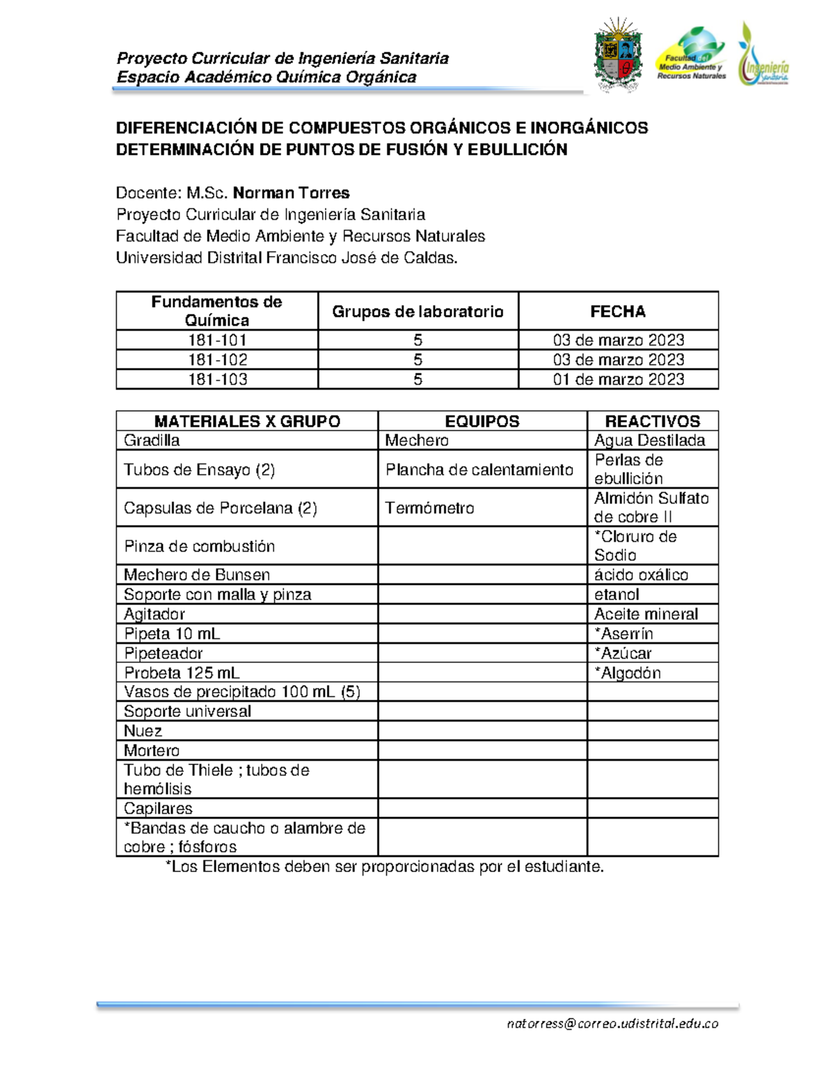 Laboratorio 1 2023 1 Puntos De Fusión Y Ebullición Química Orgánica
