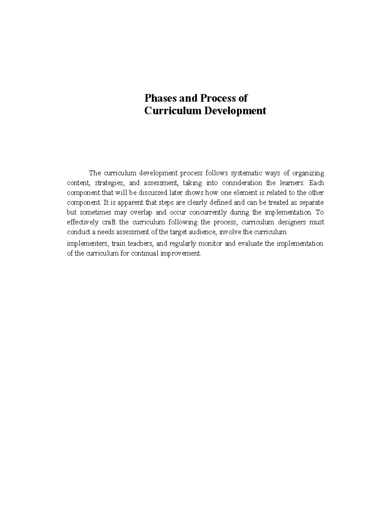 EDUC 209 THE Teacher Curriculum Pointers for Midterm - Phases and Process of Curriculum ...