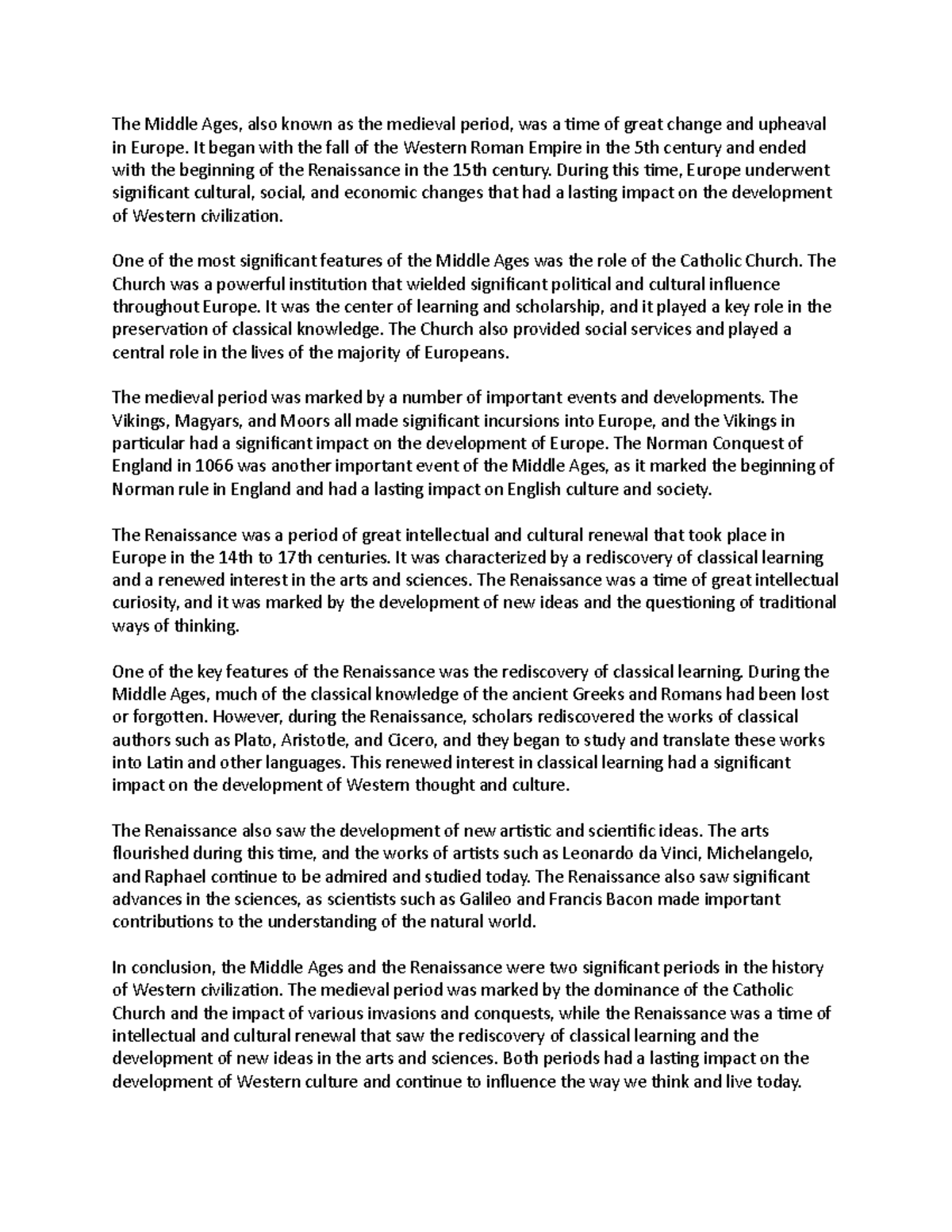 The Middle Ages and the Renaissance - The Middle Ages, also known as ...