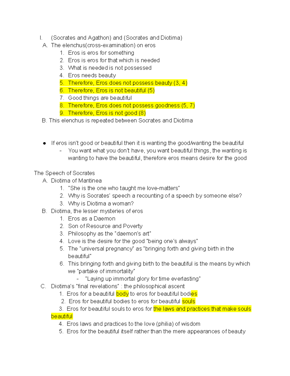 Philosophy notes - Professor Koch - I. (Socrates and Agathon) and ...