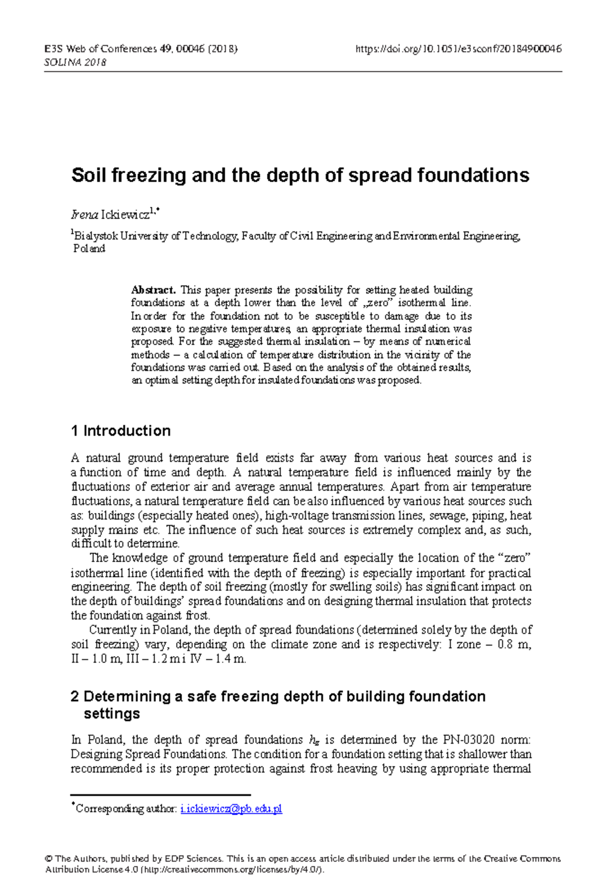Soil freezing and the depth of spread foundations - © The Authors ...