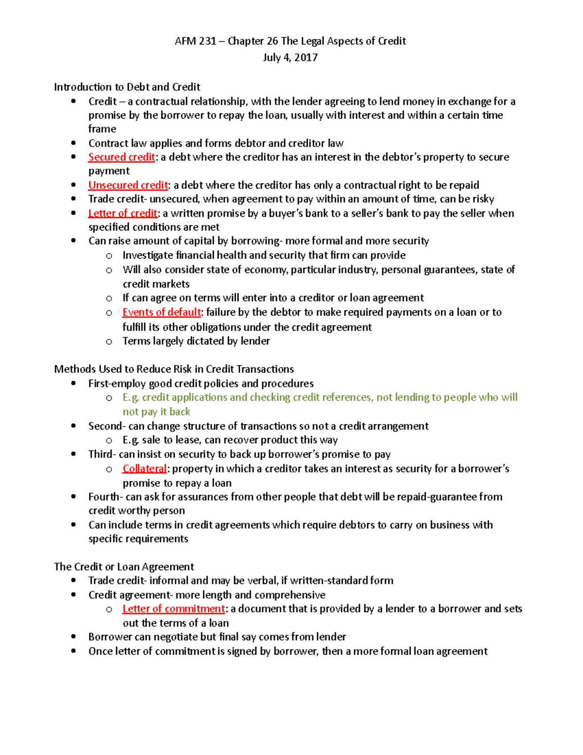AFM 231 Ch 26 The Legal Aspects of Credit - AFM 231 – Chapter 26 The ...