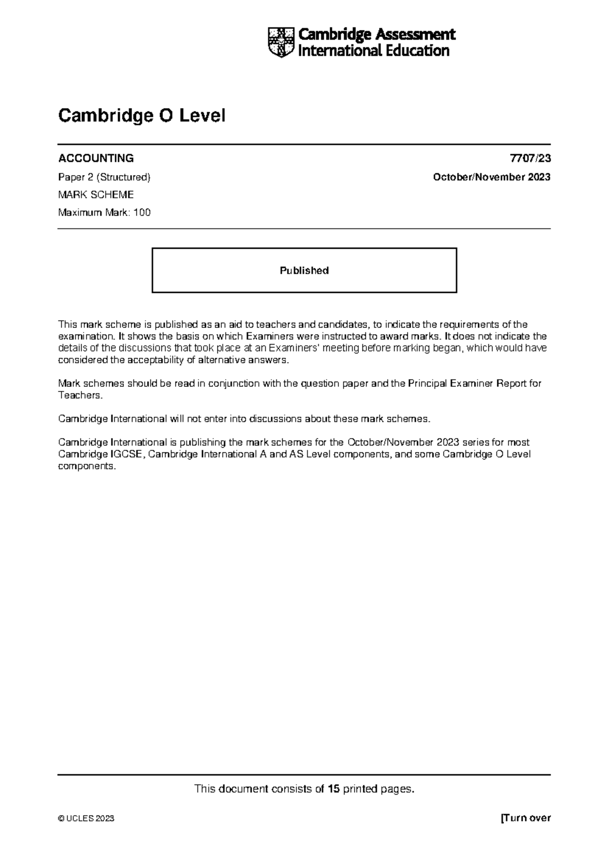 7707 w23 ms 23 - Accounting cambridge 7707 paper 2 marking scheme ...