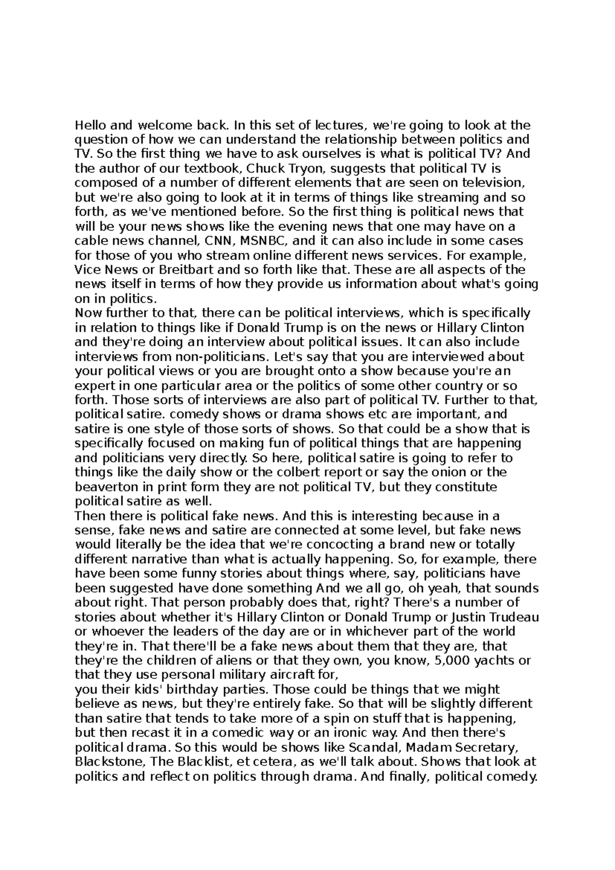 TV 1 - Polisci - Hello and welcome back. In this set of lectures, we're ...