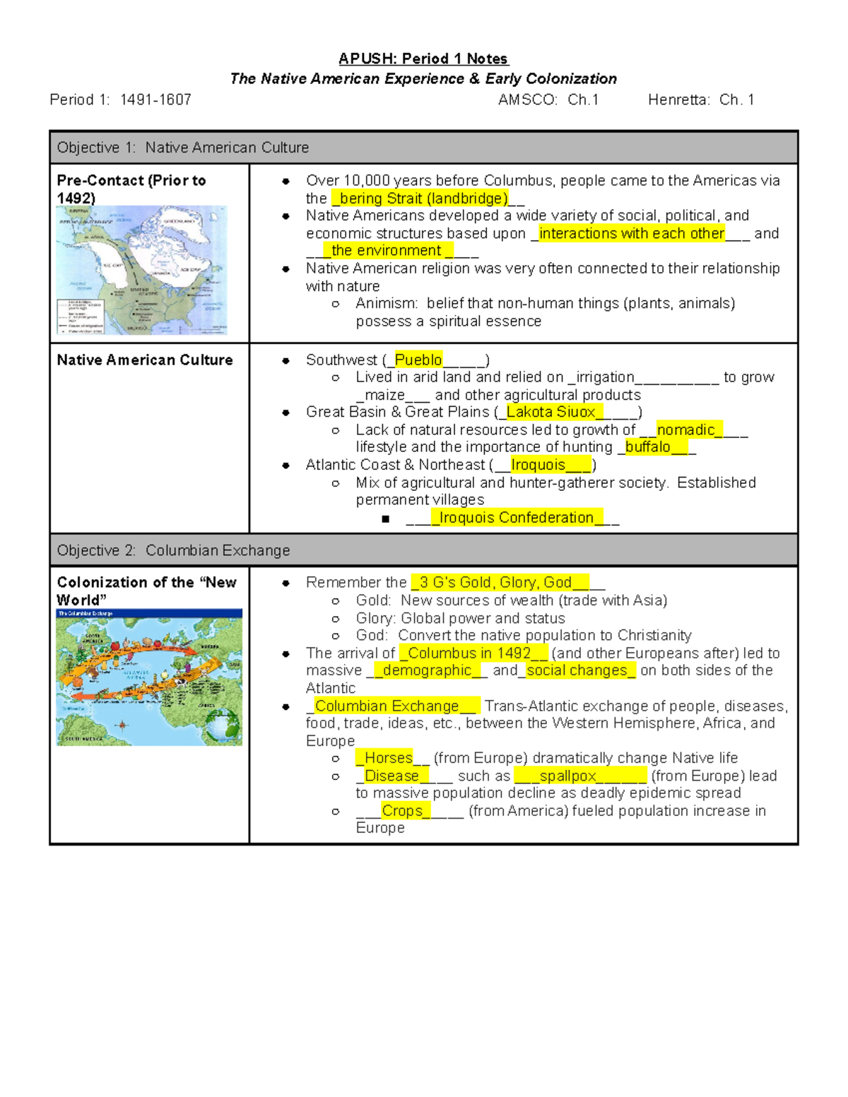 Period 1 Notes-Jada Tyler - APUSH: Period 1 Notes The Native American ...