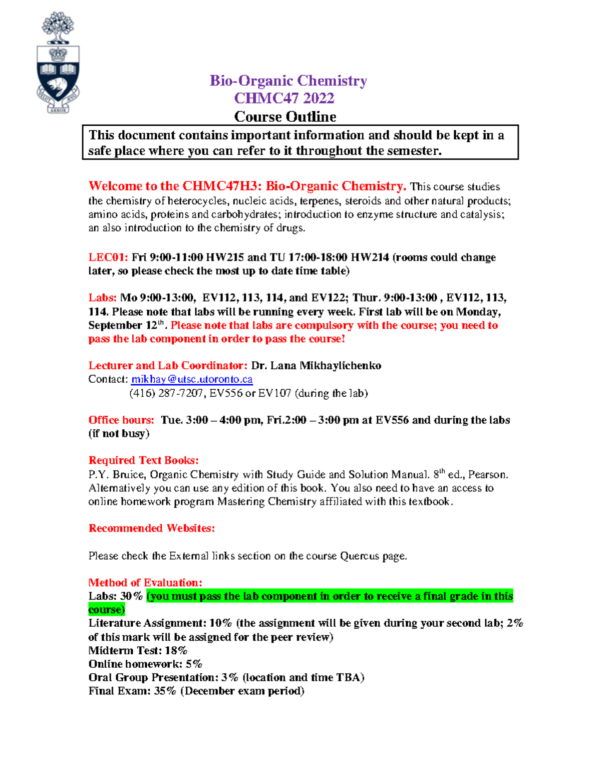 CHMC47 F22 - Summary Introductory Organic Chemistry II - Bio-Organic ...