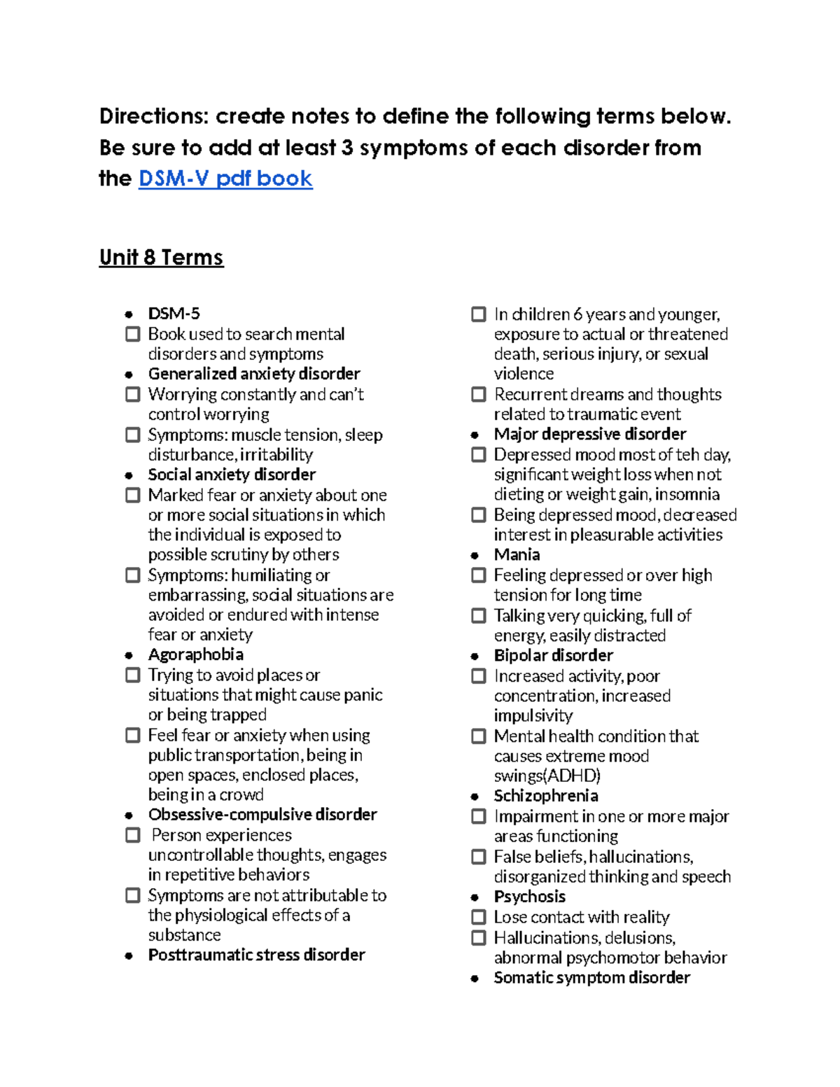 Unit 8 Terms - Directions: create notes to define the following terms ...
