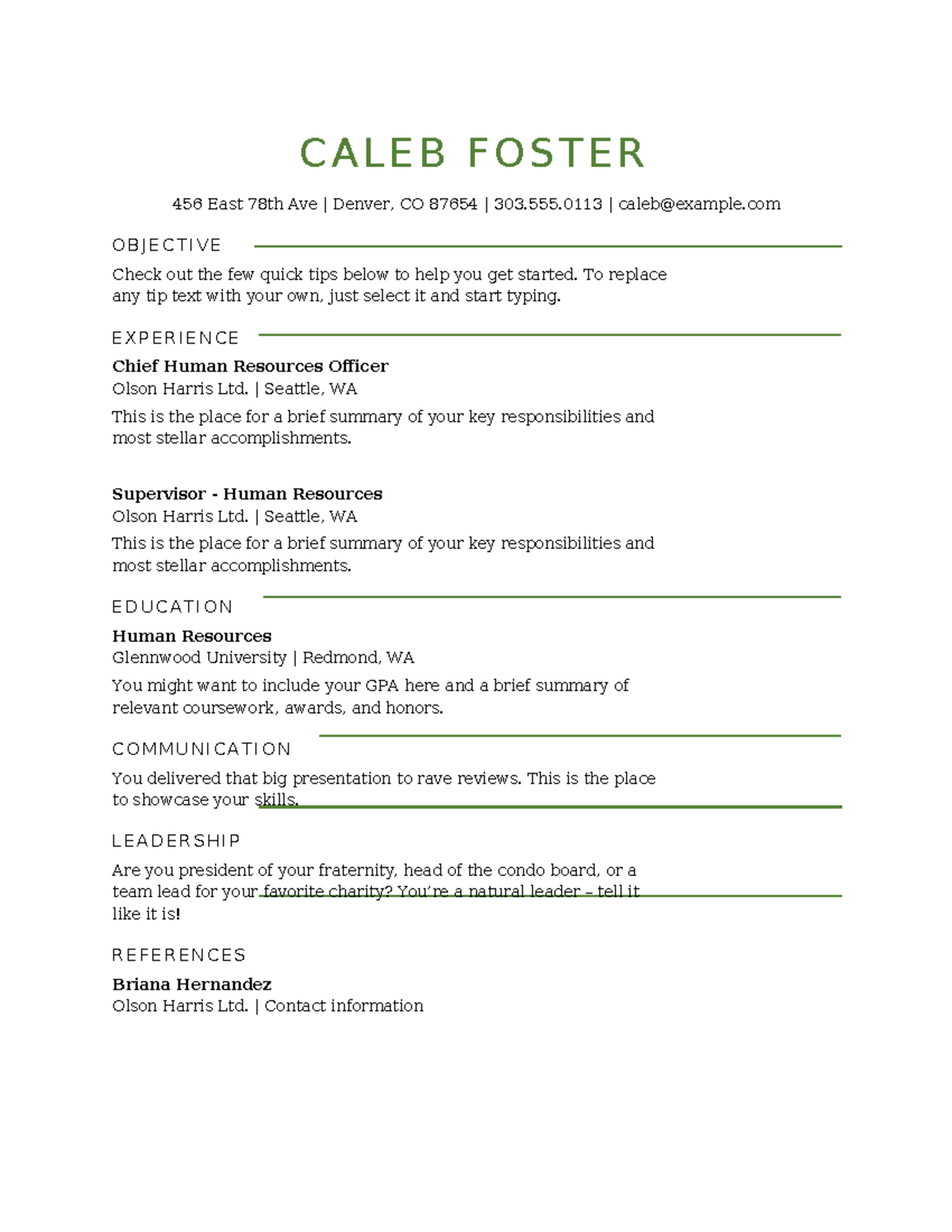 ATS basic HR resume - CALEB FOSTER 456 East 78th Ave | Denver, CO 87654 | 303.555 | caleb ...