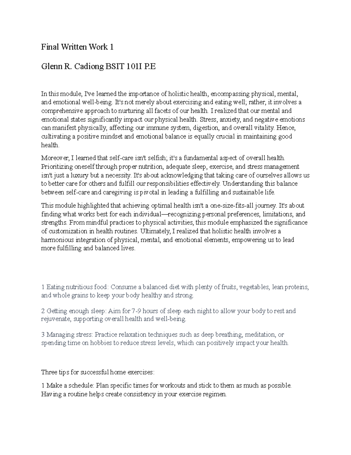 Final Written Work 1 - Cadiong BSIT 101I P In this module, I've learned ...